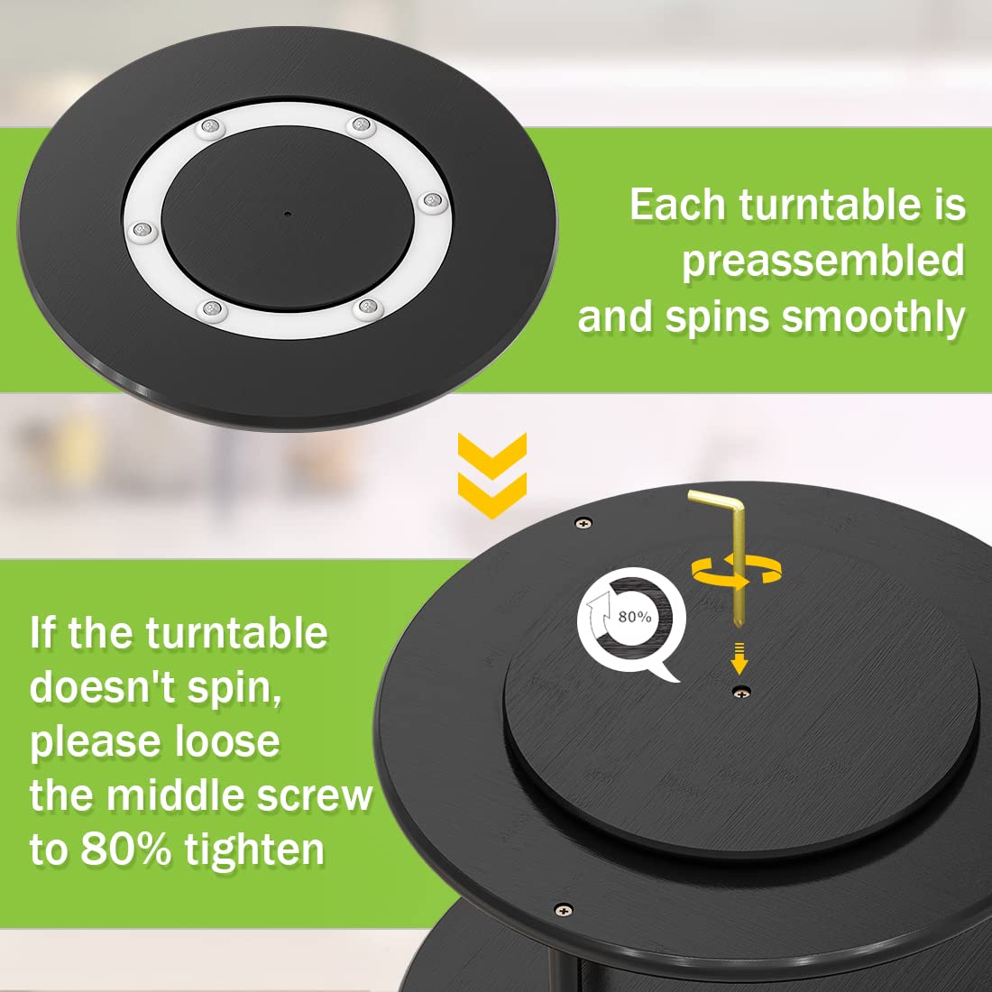 Lazy Susan Spice Rack Organizer - 2 Tier Bamboo Wooden Turntable for Cabinet,10 Inch Black