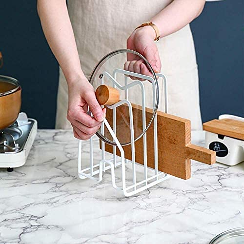 LINFIDITE Cutting Board Rack Chopping Board Organizer Stand Holder Kitchen Countertop Pots Pan Lids Rack Organizer Flat Steel 4.92Lx5.71Wx8.46H in. White