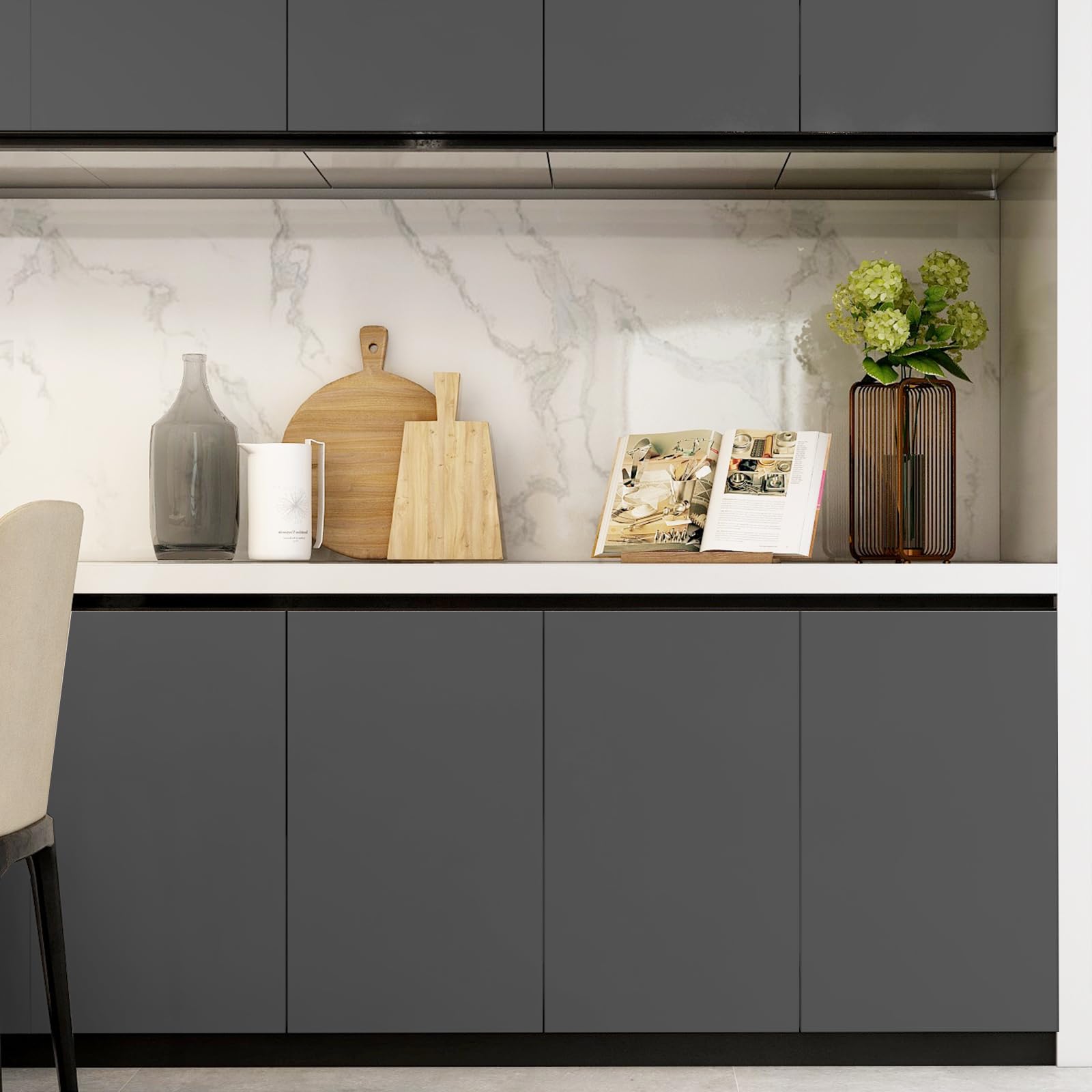 Oxdigi Black Contact Paper Peel and Stick Wallpaper for Shelf Liner Cabinet Table Drawer Door Reform Decorative Thick Self Adhesive Removable Vinyl Film 24 x 196 Inches