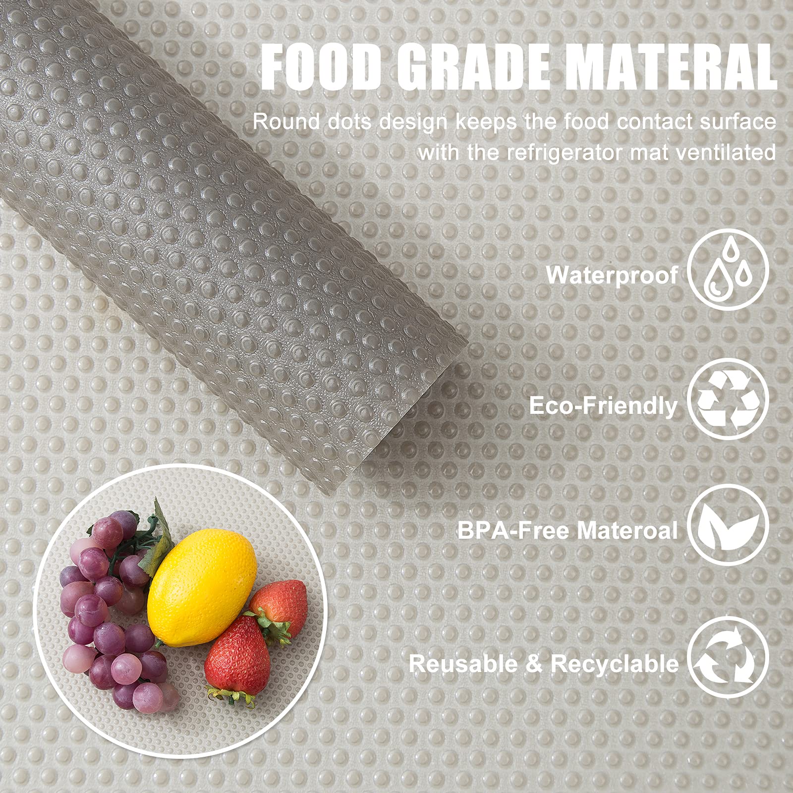 Beveetio 12 PCS Refrigerator Mats with 50 pcs Double-Sided Stickers, Washable Shelf Liner, Non-Slip Drawer Liner,Cuttable Fridge Liner,Easy to Clean Refrigerator Liners