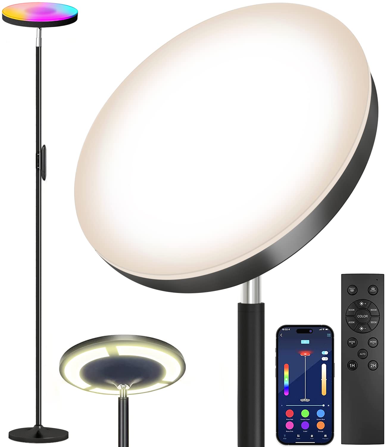 Keepsmile Double Side Lighting Led Floor Lamp with Remote Smart App 36W 2600LM Bright Tall Standing RGB Floor Lamp Angle Multicolor Dimmable Modern Floor Lamps for Living Room Bedroom Office