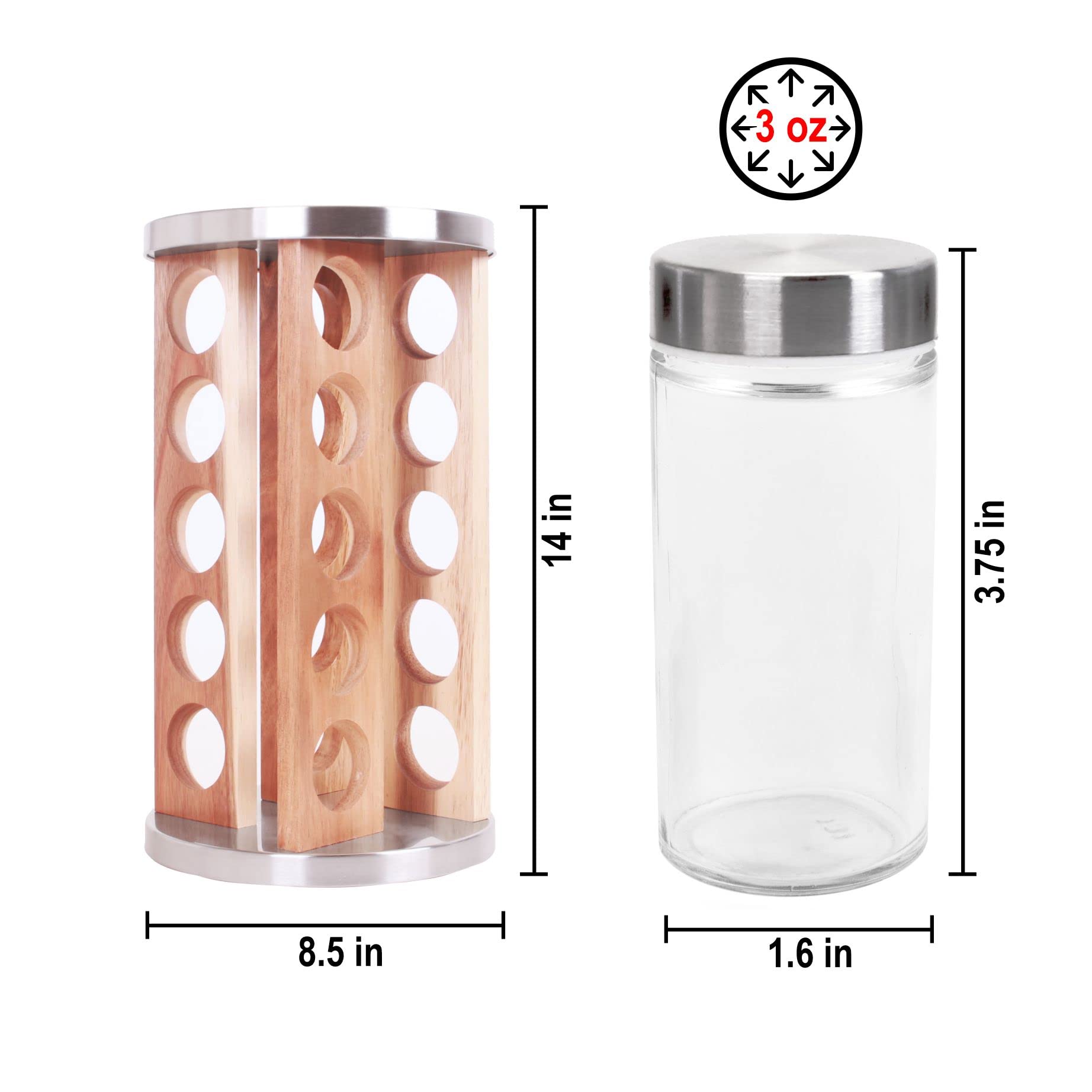 Orii 20 Jar Spice Rack with Spices Included - Tower Organizer for Kitchen Spices and Seasonings, Free Spice Refills for 5 Years (Natural Acacia Wood)