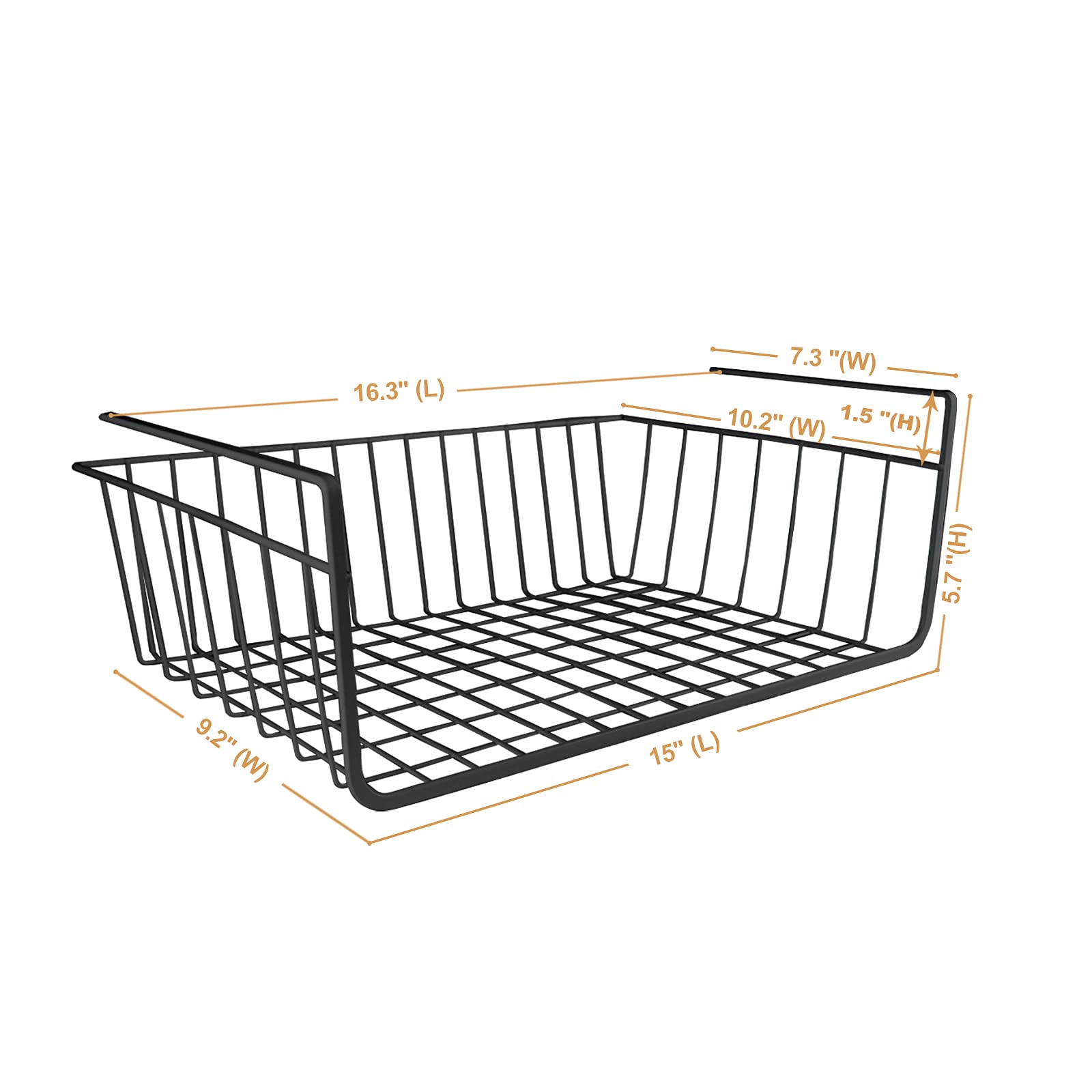 Under Shelf Basket, 4 Pack Black Wire Rack, Slides Under Shelves for Storage Space on Kitchen Pantry Desk Bookshelf Cupboard