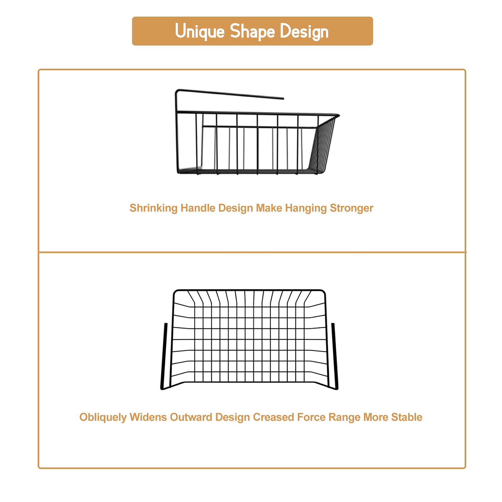 Under Shelf Basket, 4 Pack Black Wire Rack, Slides Under Shelves for Storage Space on Kitchen Pantry Desk Bookshelf Cupboard