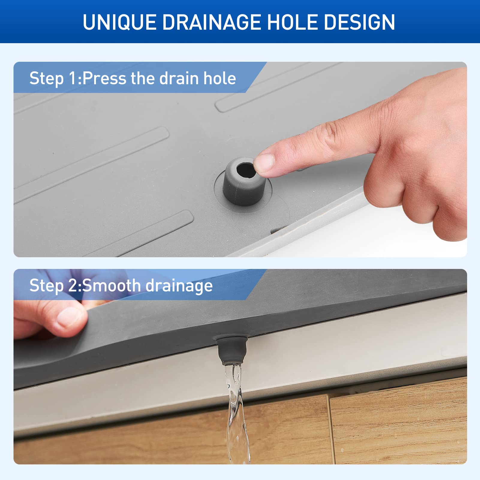 WOJIUBUXIN Under Sink Mat for Kitchen Waterproof 34" x 22" Flexible Silicone Sink Protector Mat for 36" Cabinet Grey Kitchen Under Sink Drip Tray with Unique Drain Hole,Hold up to 3.3 Gallons Liquid