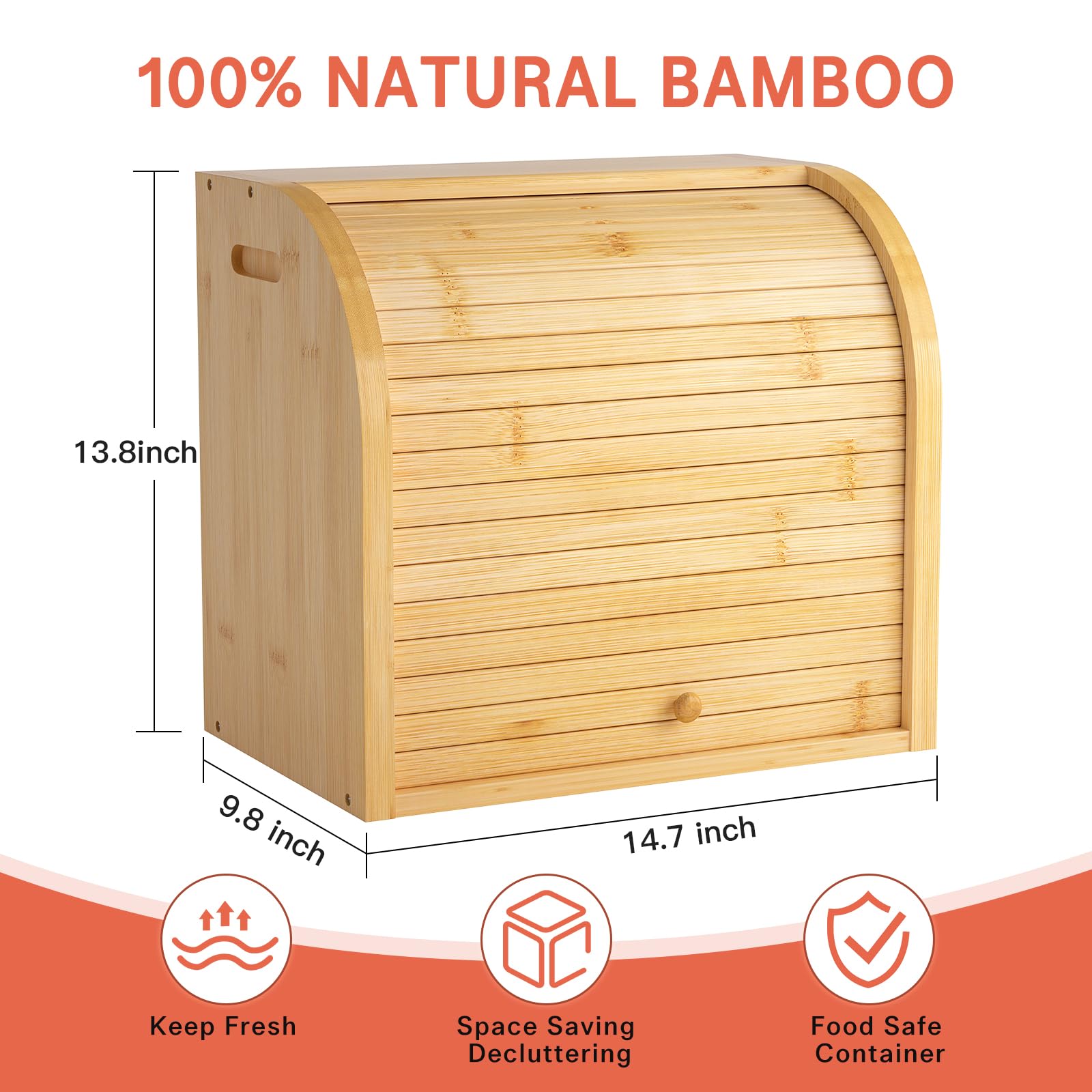 Bamboo Bread Box with Clear Front Window - Large Capacity Wooden Bread Storage Holder for Kitchen Counter - Double Layer Bread Storage Bin Holds 2 Loaves