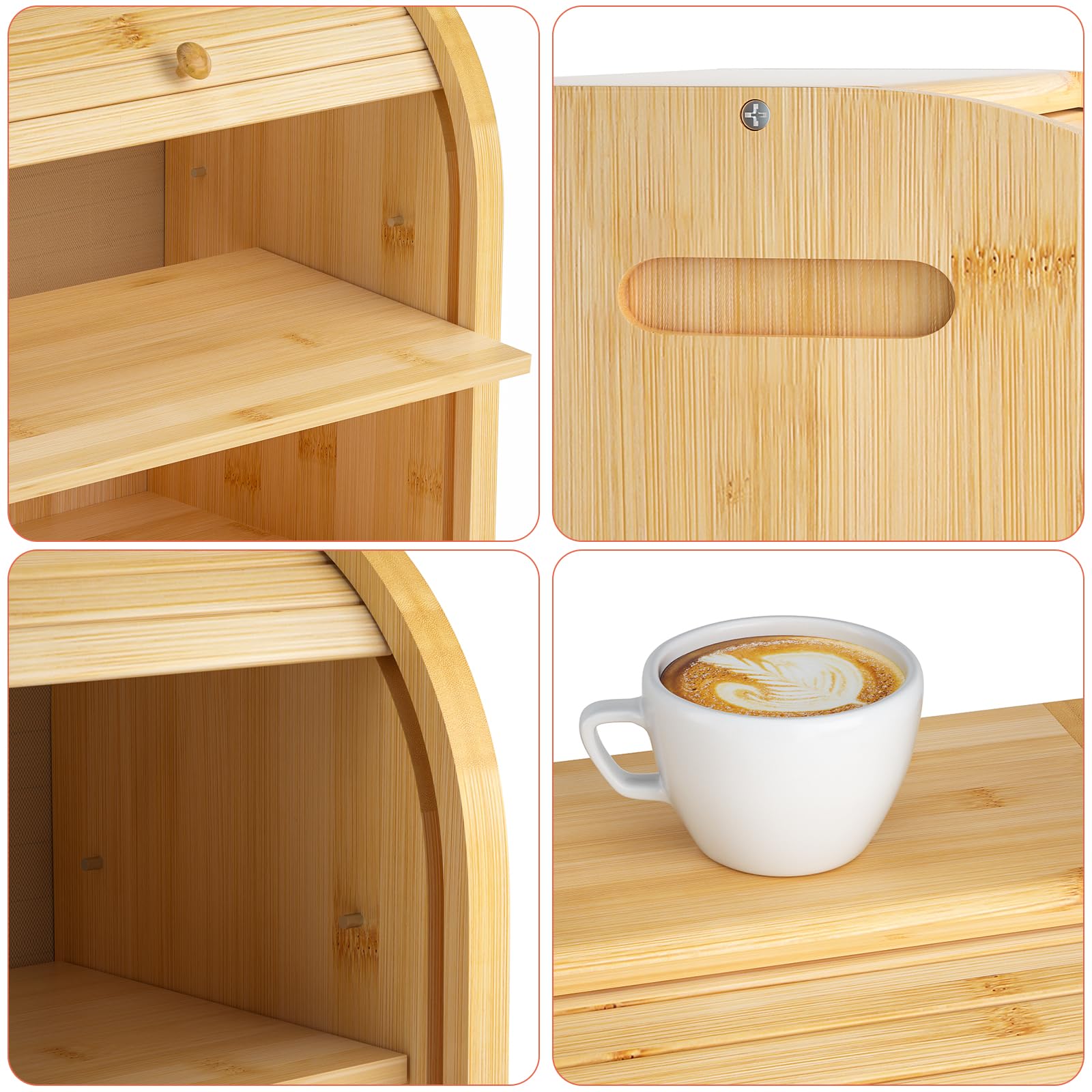 Bamboo Bread Box with Clear Front Window - Large Capacity Wooden Bread Storage Holder for Kitchen Counter - Double Layer Bread Storage Bin Holds 2 Loaves
