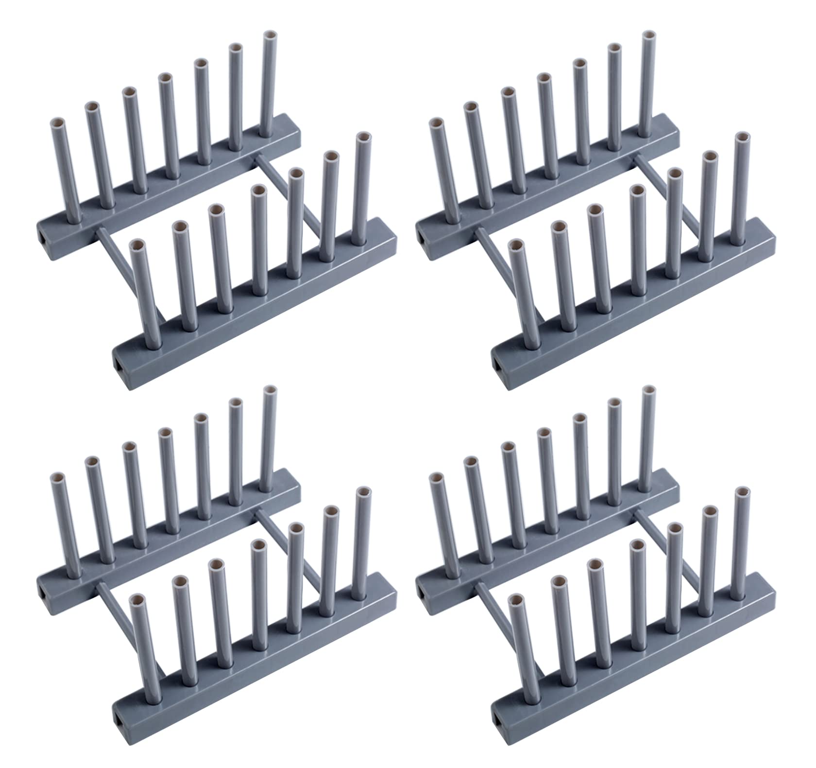 Halyuhn Gray Plate Racks Organizer for Cabinet, 4 Pack Plastic Plate Rack Stand Keep Dry for Dish, Bowl, Cutting Board, Bakeware, Serving Tray and More, Desk Mail Sorter Organizer 6 Slots Removable