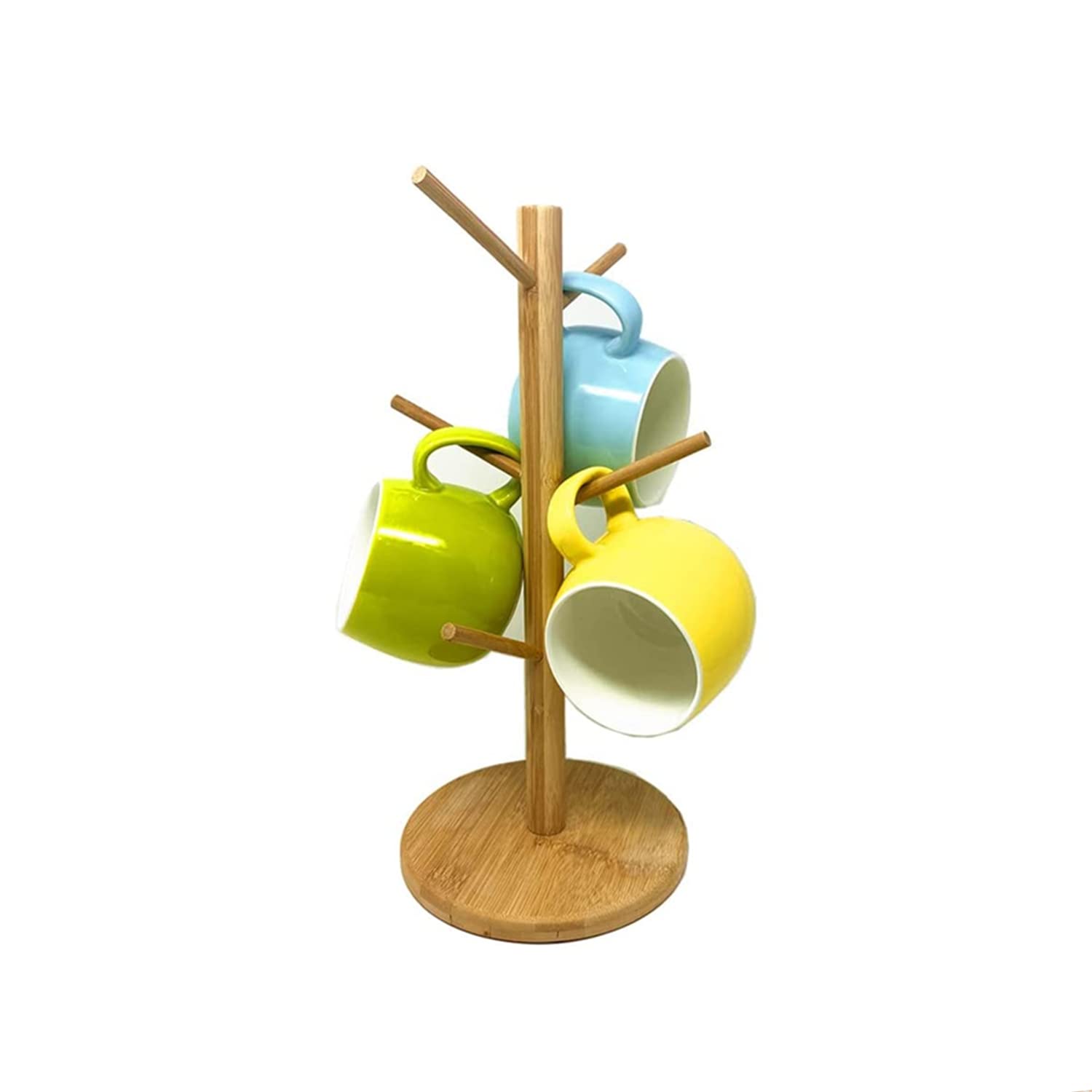 Tsyware Bamboo Wood Mug Rack Tree, Organic Bamboo Mug Holder, Mug Hook, Removable Mug Stand,Coffee Tea Cup Dryer with 6 Hooks,Decoration Counter Coffee Bar Accessories