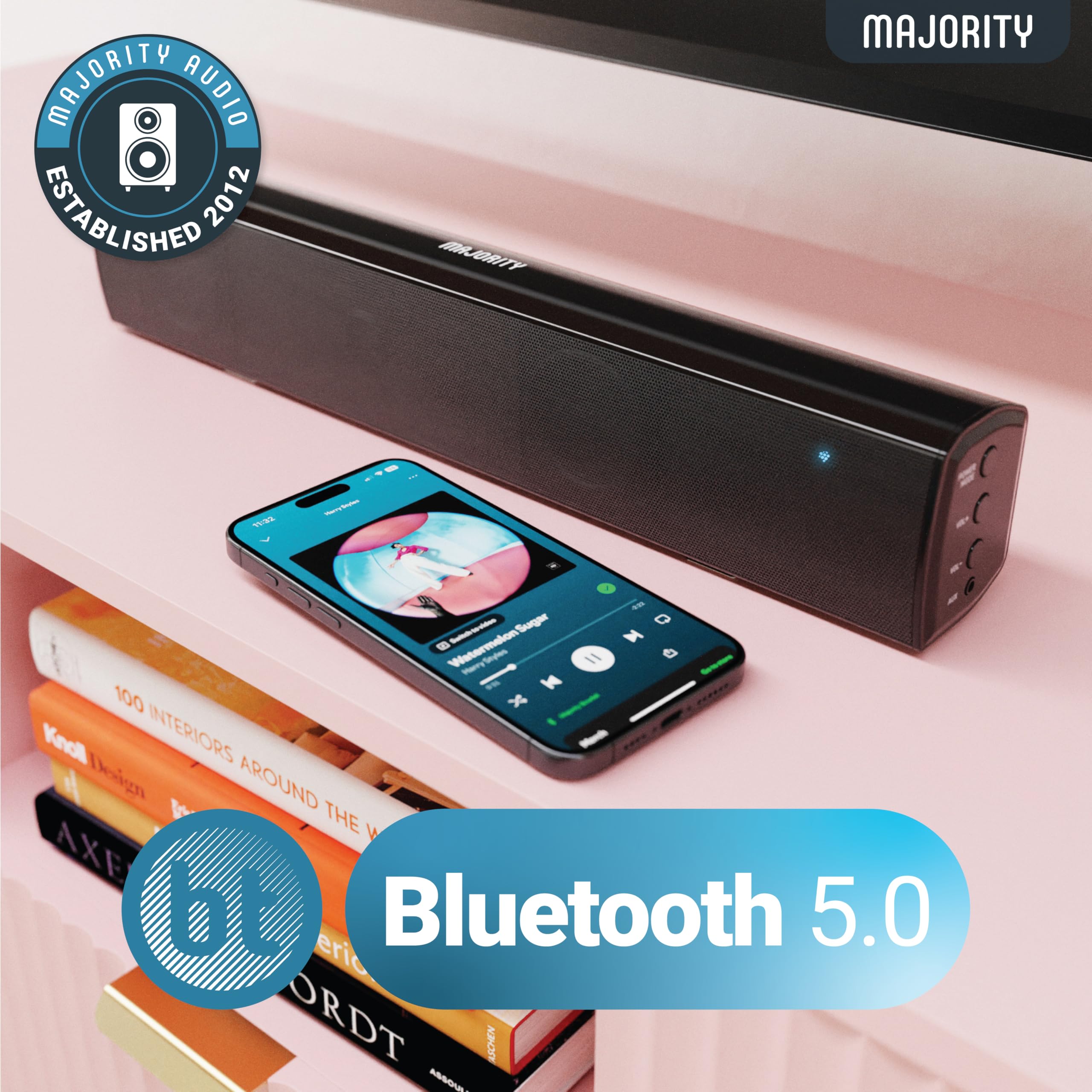 Majority Bowfell Small Sound Bar for TV with Bluetooth, RCA, USB, Opt, AUX Connection, Mini Sound/Audio System for TV Speakers/Home Theater, Gaming, Projectors, 50 watt, 15 inch