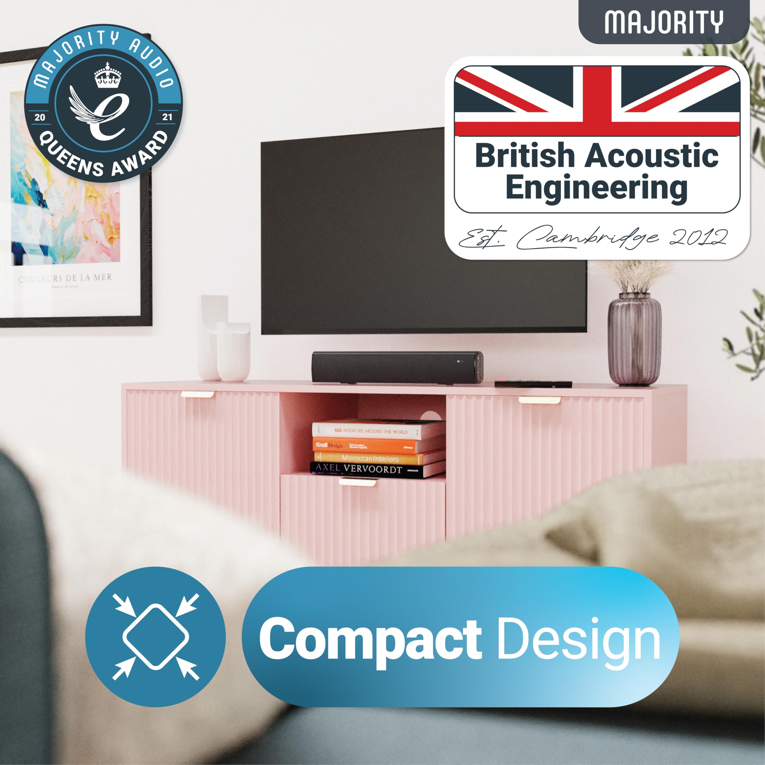 Majority Bowfell Small Sound Bar for TV with Bluetooth, RCA, USB, Opt, AUX Connection, Mini Sound/Audio System for TV Speakers/Home Theater, Gaming, Projectors, 50 watt, 15 inch