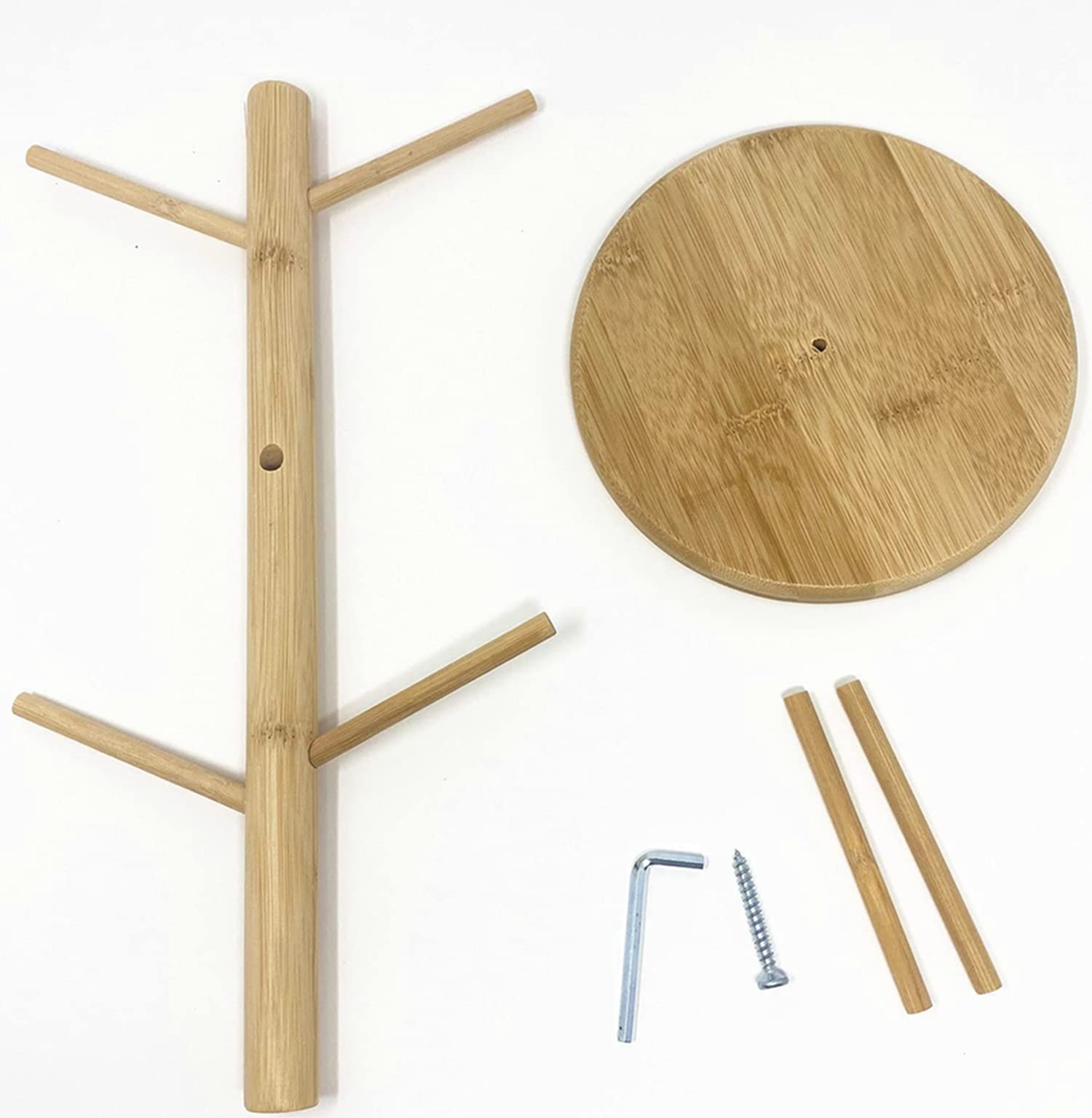 Tsyware Bamboo Wood Mug Rack Tree, Organic Bamboo Mug Holder, Mug Hook, Removable Mug Stand,Coffee Tea Cup Dryer with 6 Hooks,Decoration Counter Coffee Bar Accessories