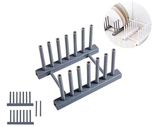 Halyuhn Gray Plate Racks Organizer for Cabinet, 4 Pack Plastic Plate Rack Stand Keep Dry for Dish, Bowl, Cutting Board, Bakeware, Serving Tray and More, Desk Mail Sorter Organizer 6 Slots Removable