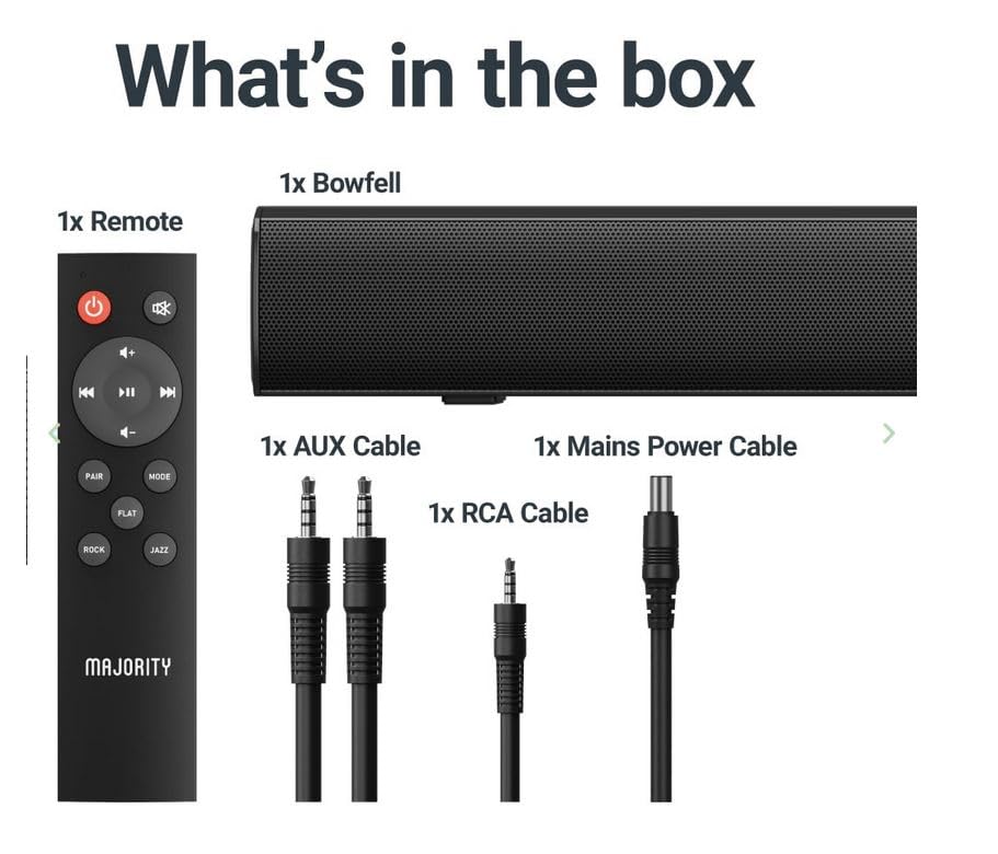 Majority Bowfell Small Sound Bar for TV with Bluetooth, RCA, USB, Opt, AUX Connection, Mini Sound/Audio System for TV Speakers/Home Theater, Gaming, Projectors, 50 watt, 15 inch