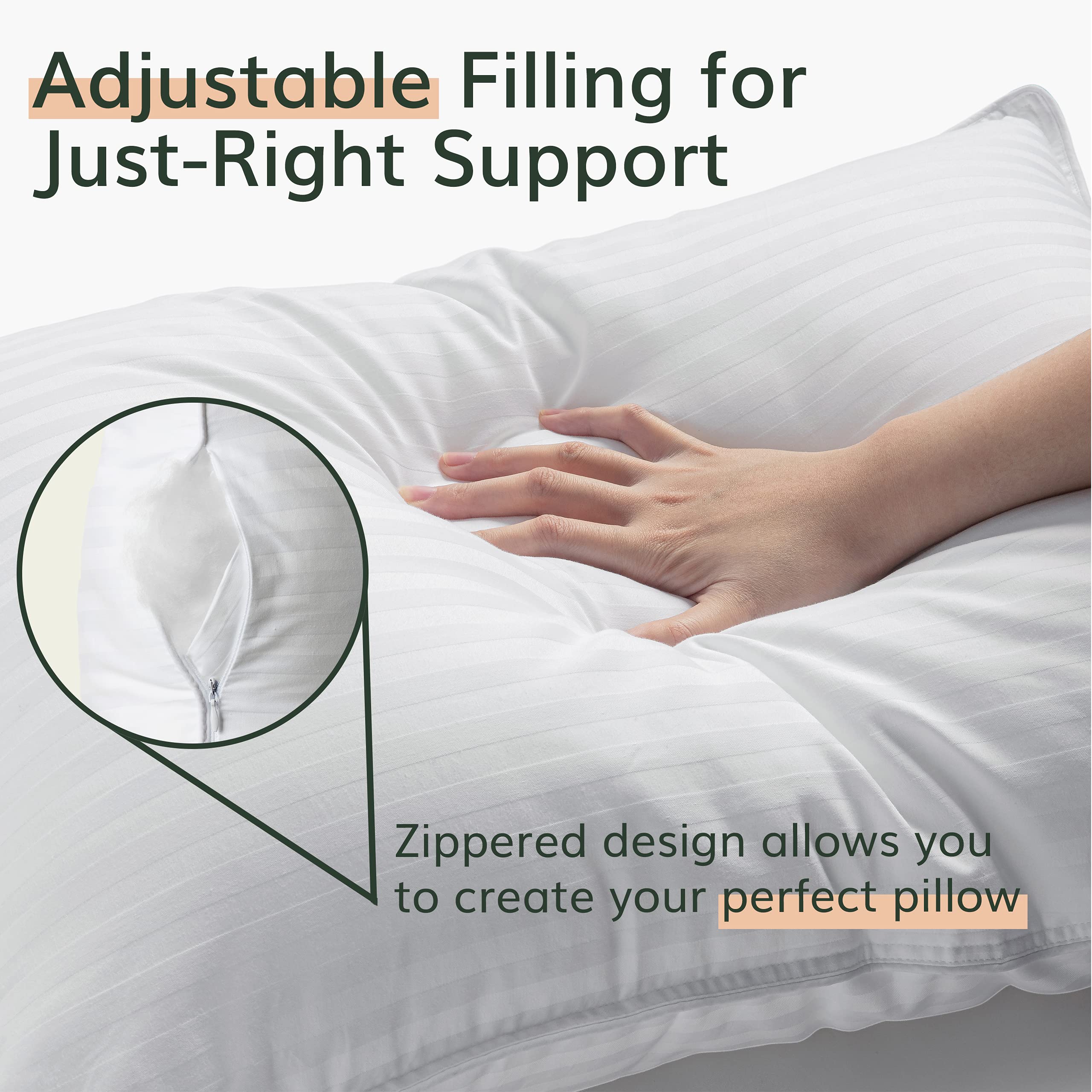 Fern and Willow Pillows for Sleeping - Set of 2 Queen Size Down Alternative Pillow Set w/ Luxury Plush Cooling Gel for Side, Back & Stomach Sleepers