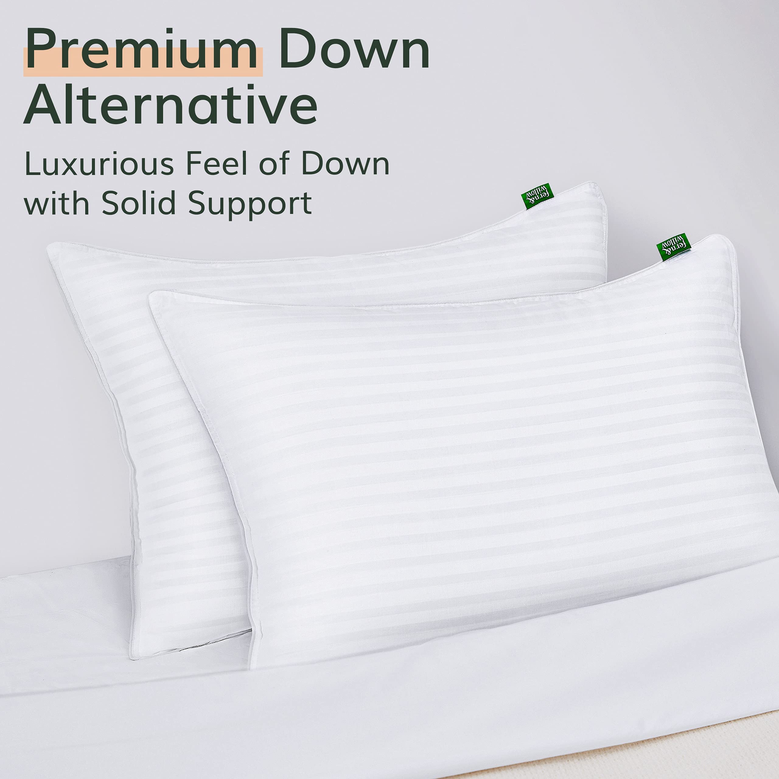 Fern and Willow Pillows for Sleeping - Set of 2 Queen Size Down Alternative Pillow Set w/ Luxury Plush Cooling Gel for Side, Back & Stomach Sleepers