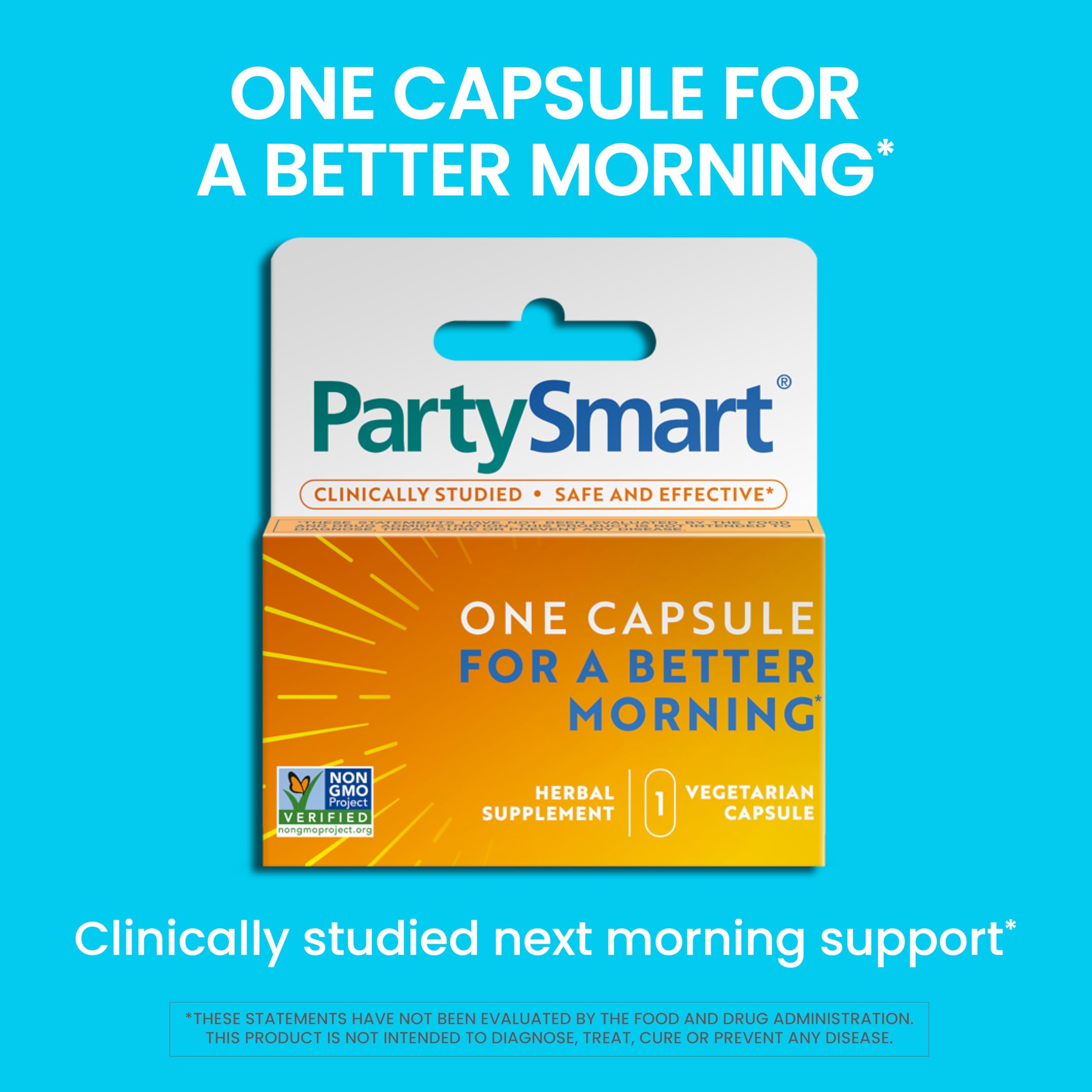 PartySmart, One Capsule for a Better Morning, 10 nights out Supply, Non-GMO, Plant-based, 250 mg, 10 capsules