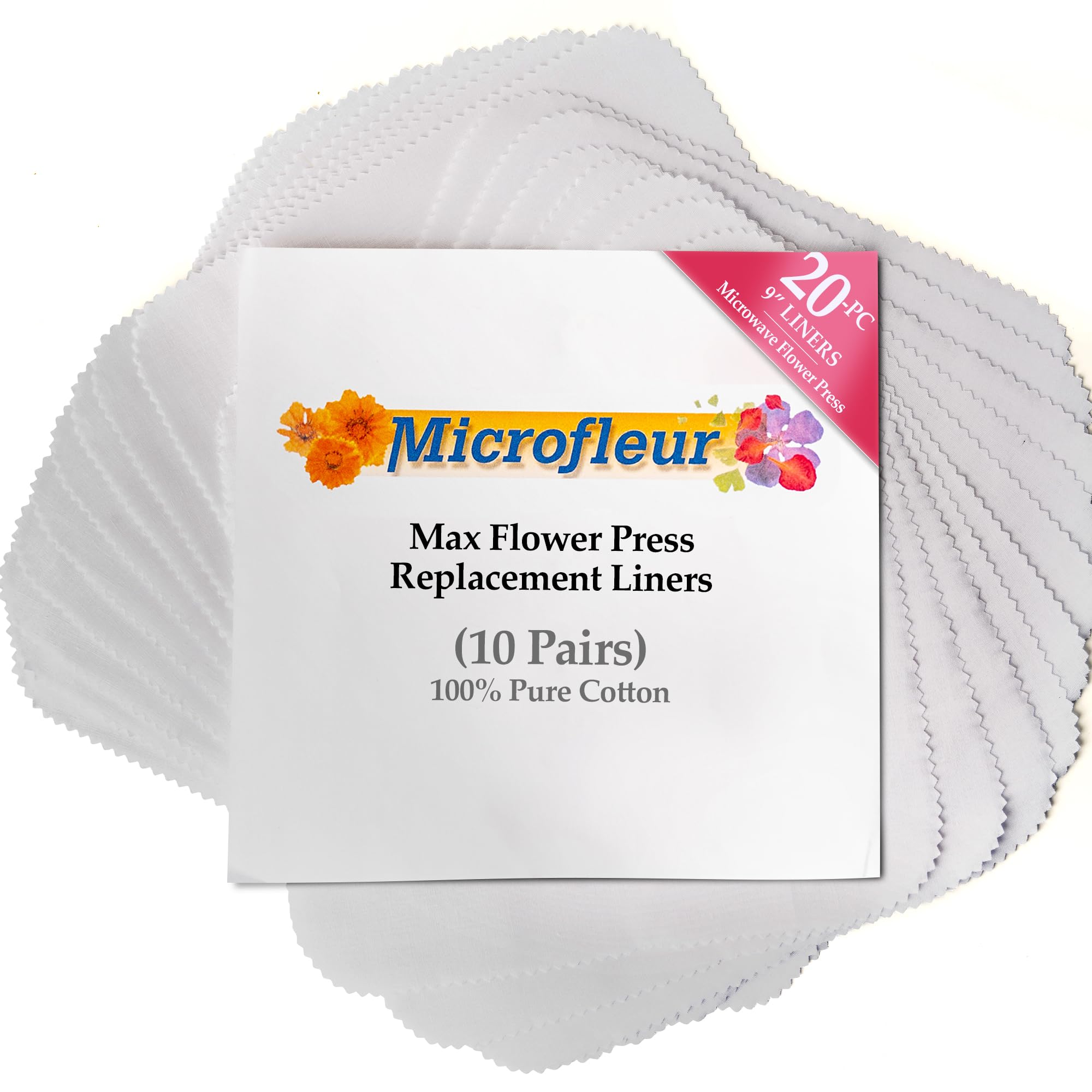 Microfleur 20 Pc Max Liners Max 9" Microwave Flower Press, Extra/Replacement Liners 20 Pc Liners (10 Pair) - White Liners Only
