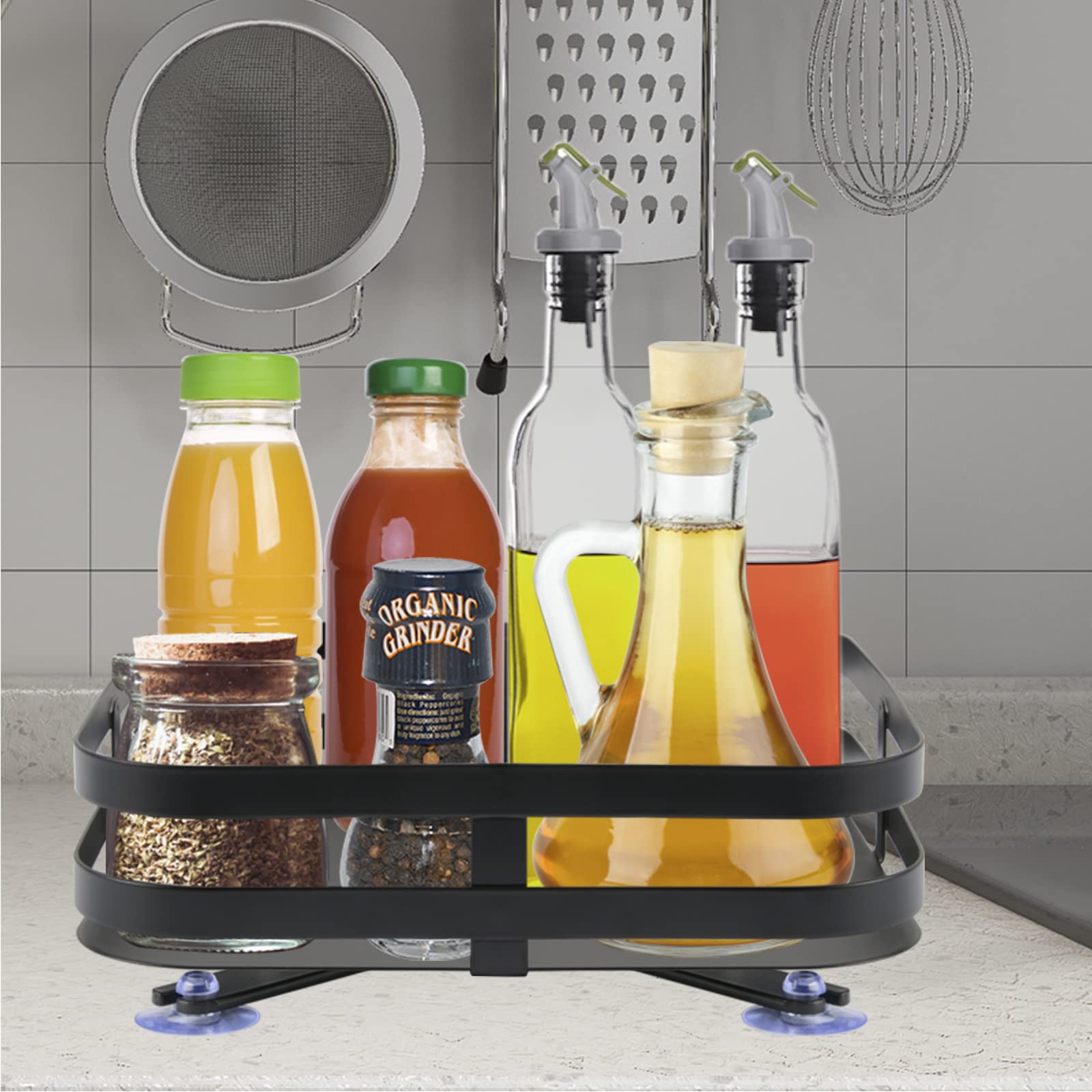 9" Square Steel Lazy Susan Rotating Turntable Food Storage Container Tray for Kitchen Cabinet Pantry Fridge Cupboards Counter Organizing, Fully Rotating Organizer for Spices, Condiments, Makeup