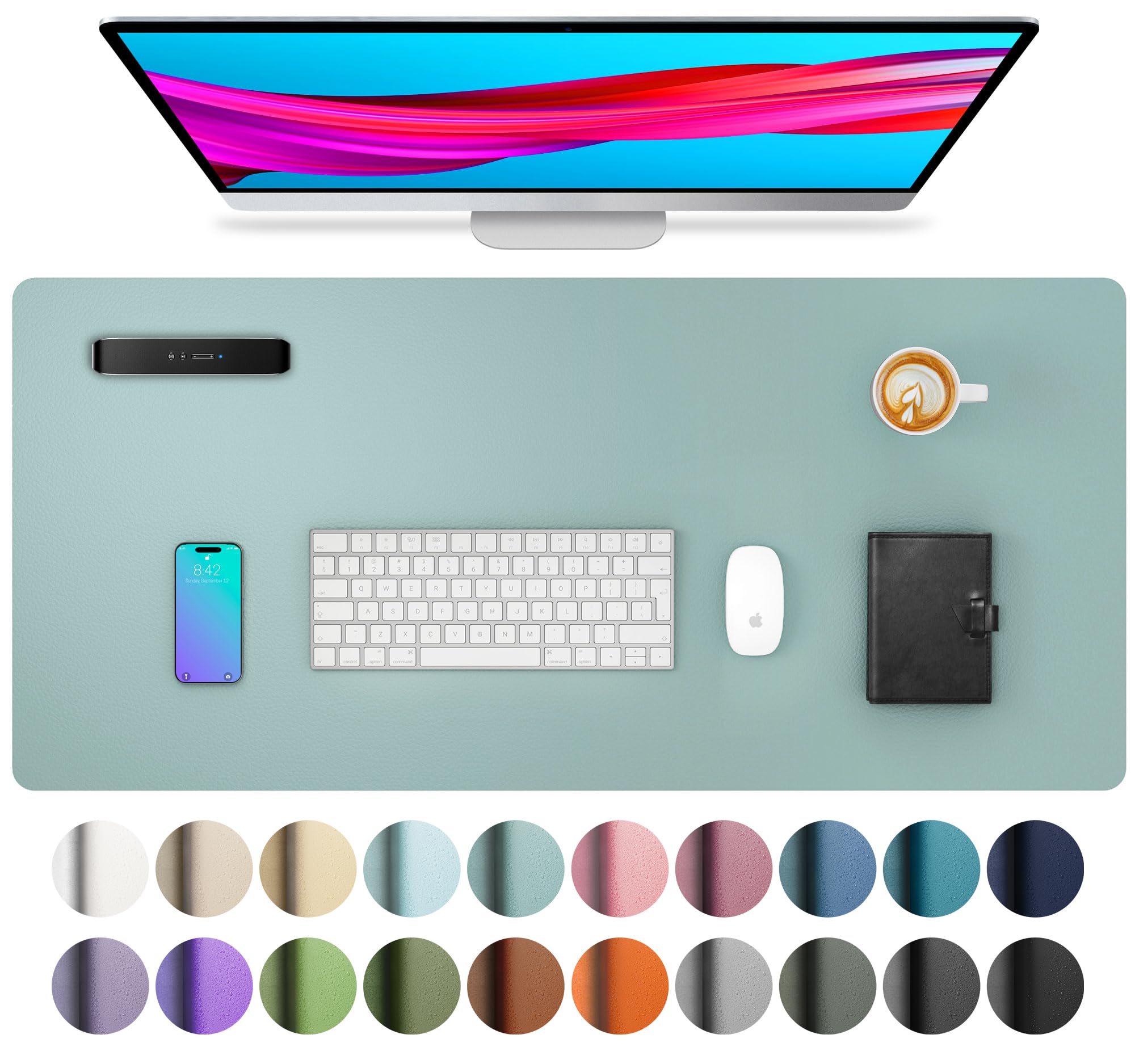 Leather Desk Pad Protector,Mouse Pad,Office Desk Mat, Non-Slip PU Leather Desk Blotter,Laptop Desk Pad,Waterproof Desk Writing Pad for Office and Home (Light Blue,31.5" x 15.7")
