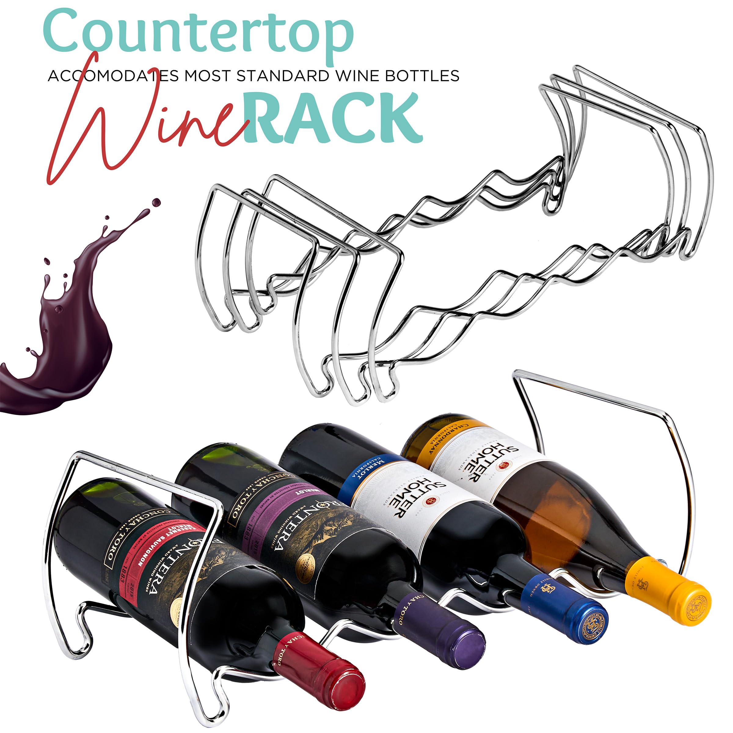 SorbusĀ® 3-Tier Stackable Wine Rack - Classic Style Wine Racks for Bottles - Perfect for Bar, Wine Cellar, Basement, Cabinet, Pantry, etc - Hold 12 Bottles, Metal (Silver)