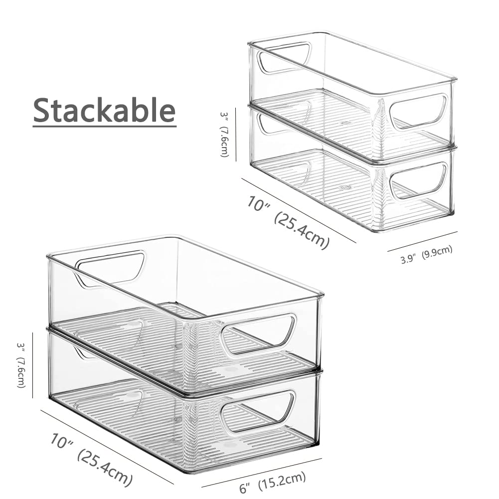 Berdeng 6pcs Refrigerator Organizer Bins Set(4 sizes),Stackable Fridge Storage Containers,Plastic Fridge Water Bottle Storage Dispenser, Pop Soda Can and Drink Holder for Freezer