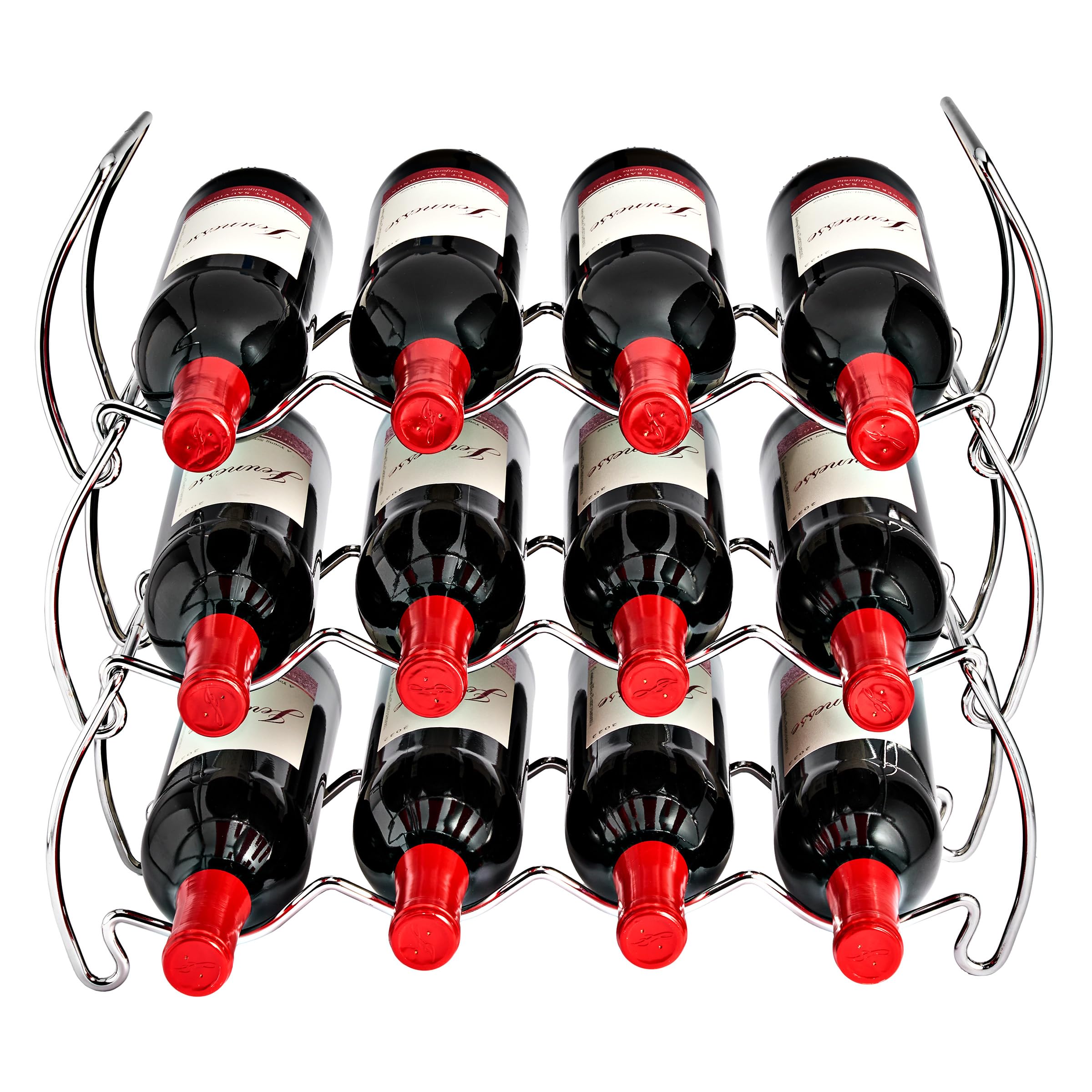 SorbusĀ® 3-Tier Stackable Wine Rack - Classic Style Wine Racks for Bottles - Perfect for Bar, Wine Cellar, Basement, Cabinet, Pantry, etc - Hold 12 Bottles, Metal (Silver)