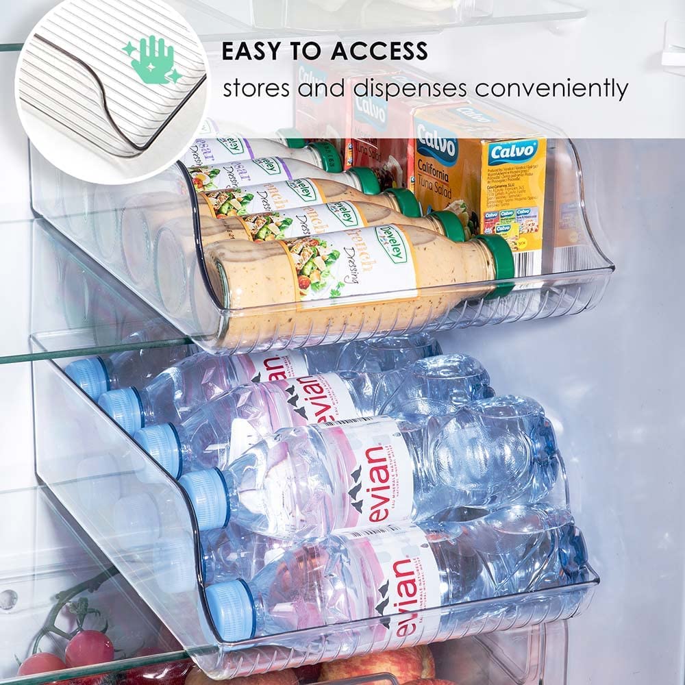 Berdeng 6pcs Refrigerator Organizer Bins Set(4 sizes),Stackable Fridge Storage Containers,Plastic Fridge Water Bottle Storage Dispenser, Pop Soda Can and Drink Holder for Freezer