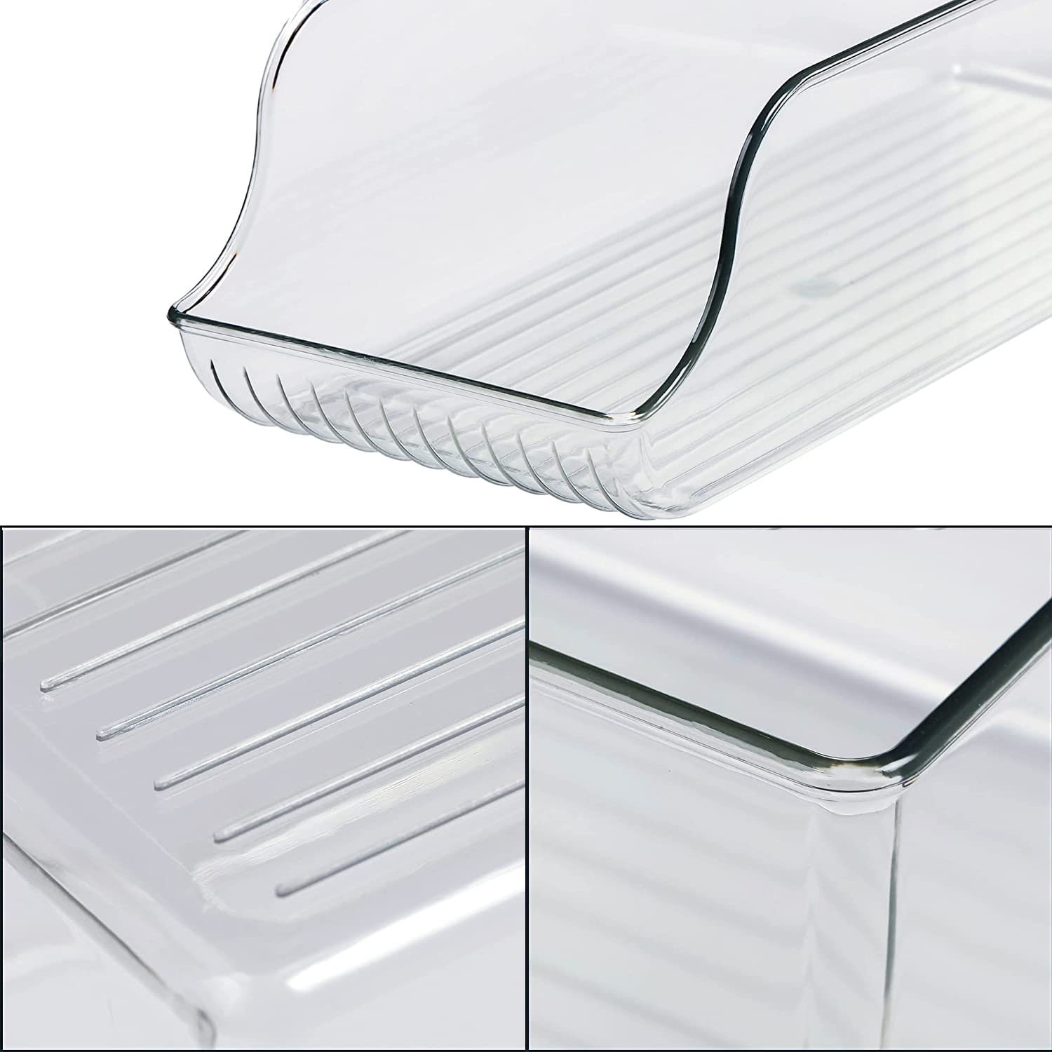Berdeng 6pcs Refrigerator Organizer Bins Set(4 sizes),Stackable Fridge Storage Containers,Plastic Fridge Water Bottle Storage Dispenser, Pop Soda Can and Drink Holder for Freezer