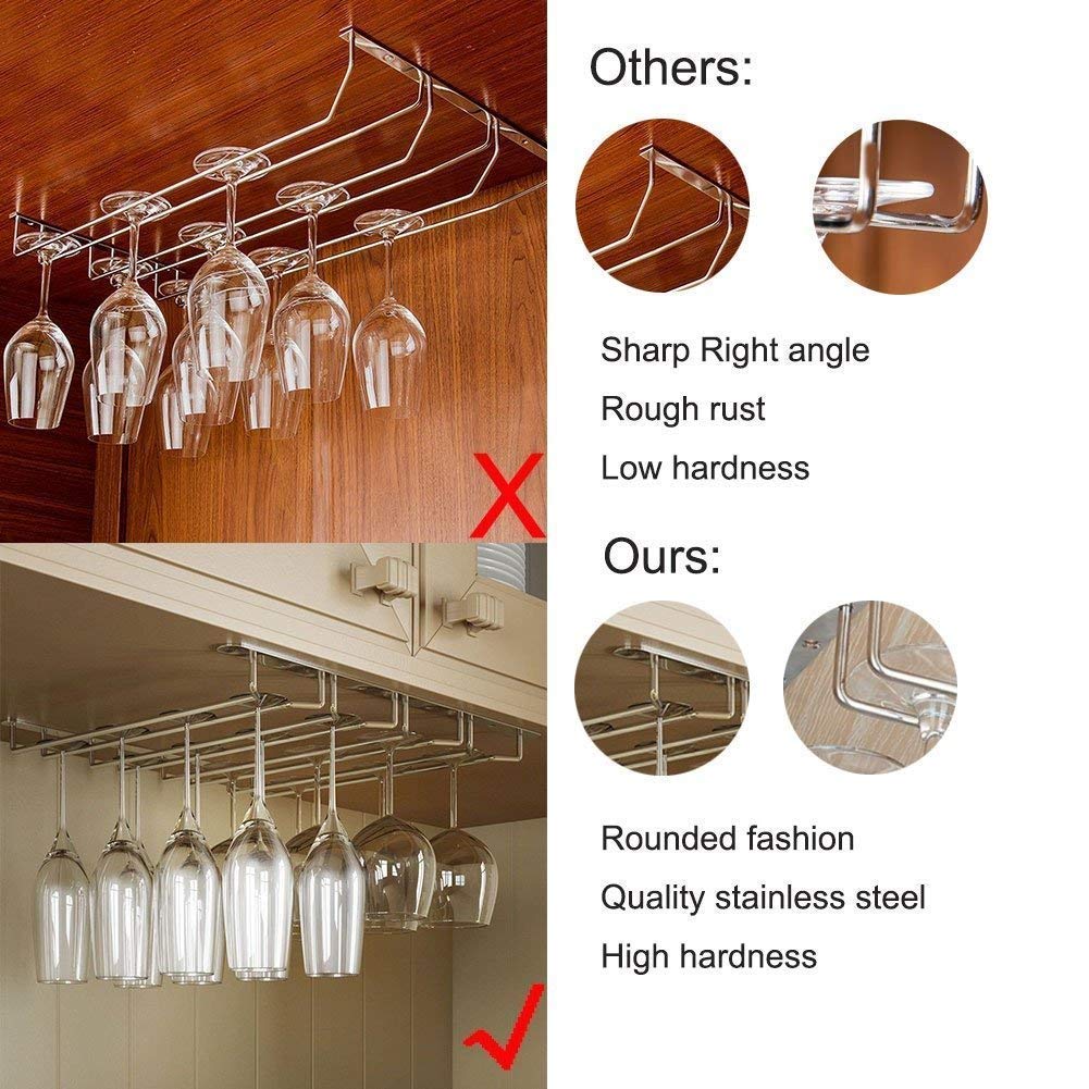 Greatstar Wine Glass Rack, Under Cabinet Wine Rack Glass Holder Stainless Steel Chrome Finish - Hanging Stemware Holder for Bar Kitchen (21inch)