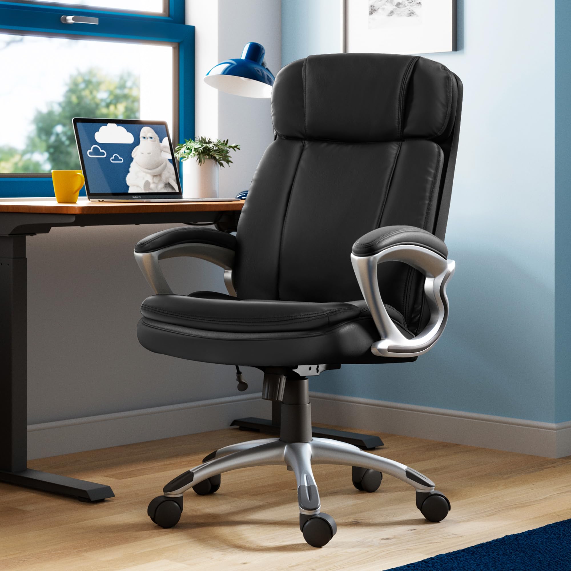 Serta Big & Tall Executive Office Chair High Back All Day Comfort Ergonomic Lumbar Support, Bonded Leather, Black