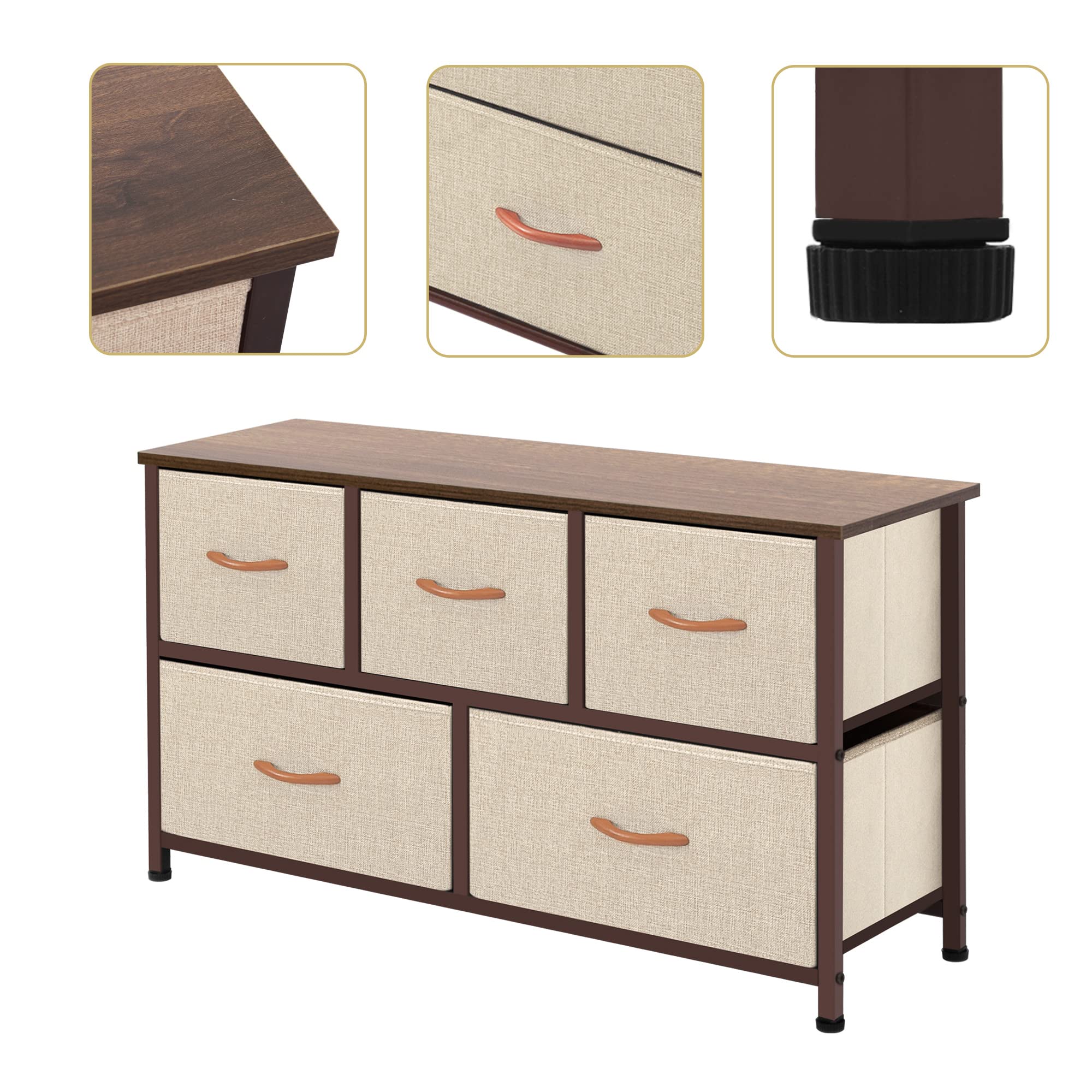 AZL1 Life Concept Extra Wide Dresser Storage Tower with Sturdy Steel Frame, 5 Drawers of Easy-Pull Fabric Bins, Organizer Unit for Bedroom, Hallway, Entryway, Dark Grey
