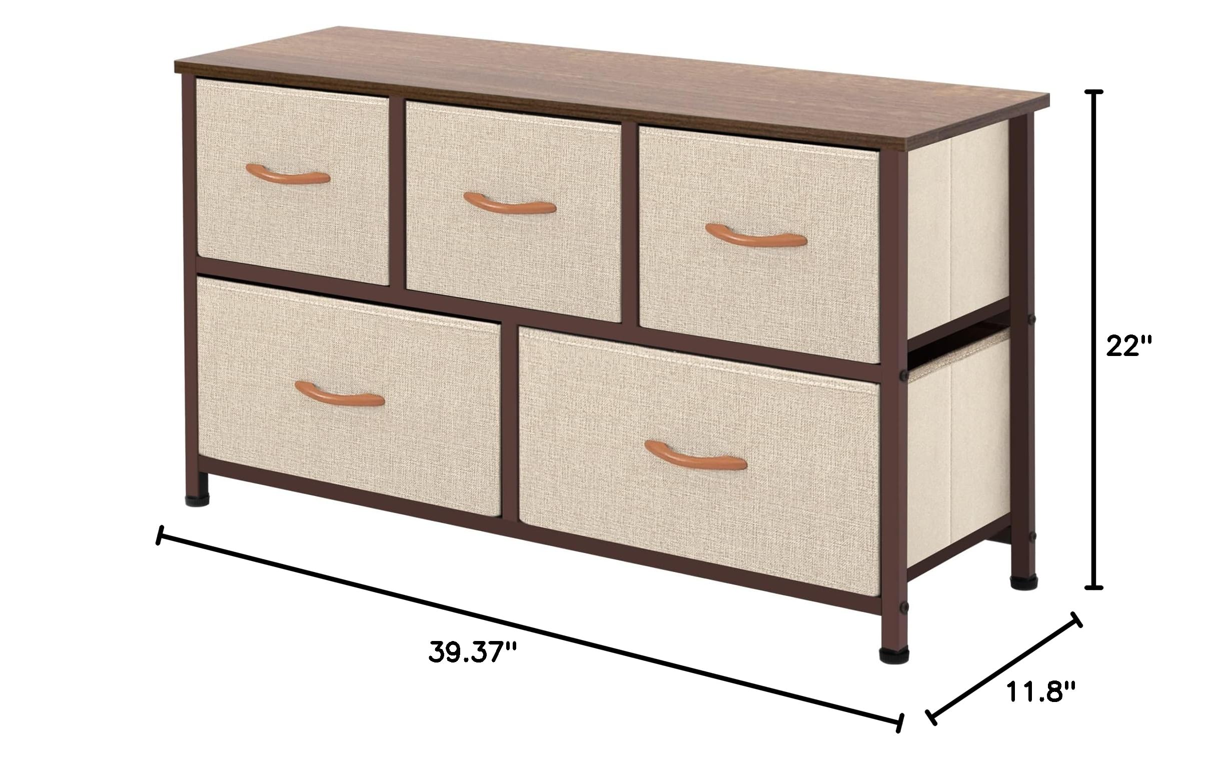 AZL1 Life Concept Extra Wide Dresser Storage Tower with Sturdy Steel Frame, 5 Drawers of Easy-Pull Fabric Bins, Organizer Unit for Bedroom, Hallway, Entryway, Dark Grey