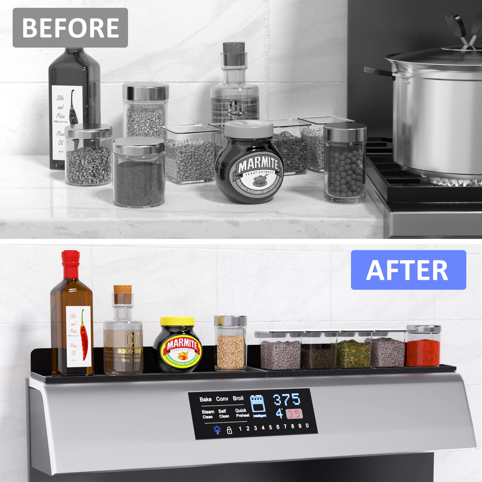 FUMAX Spice Rack Organizer over the Stove, 2pcs 15" Kitchen Stove Top Shelf, Rustproof Stainless Steel & Anti-tipping Edges, Compatible with Most Flat Top Stoves for Kitchen Organization