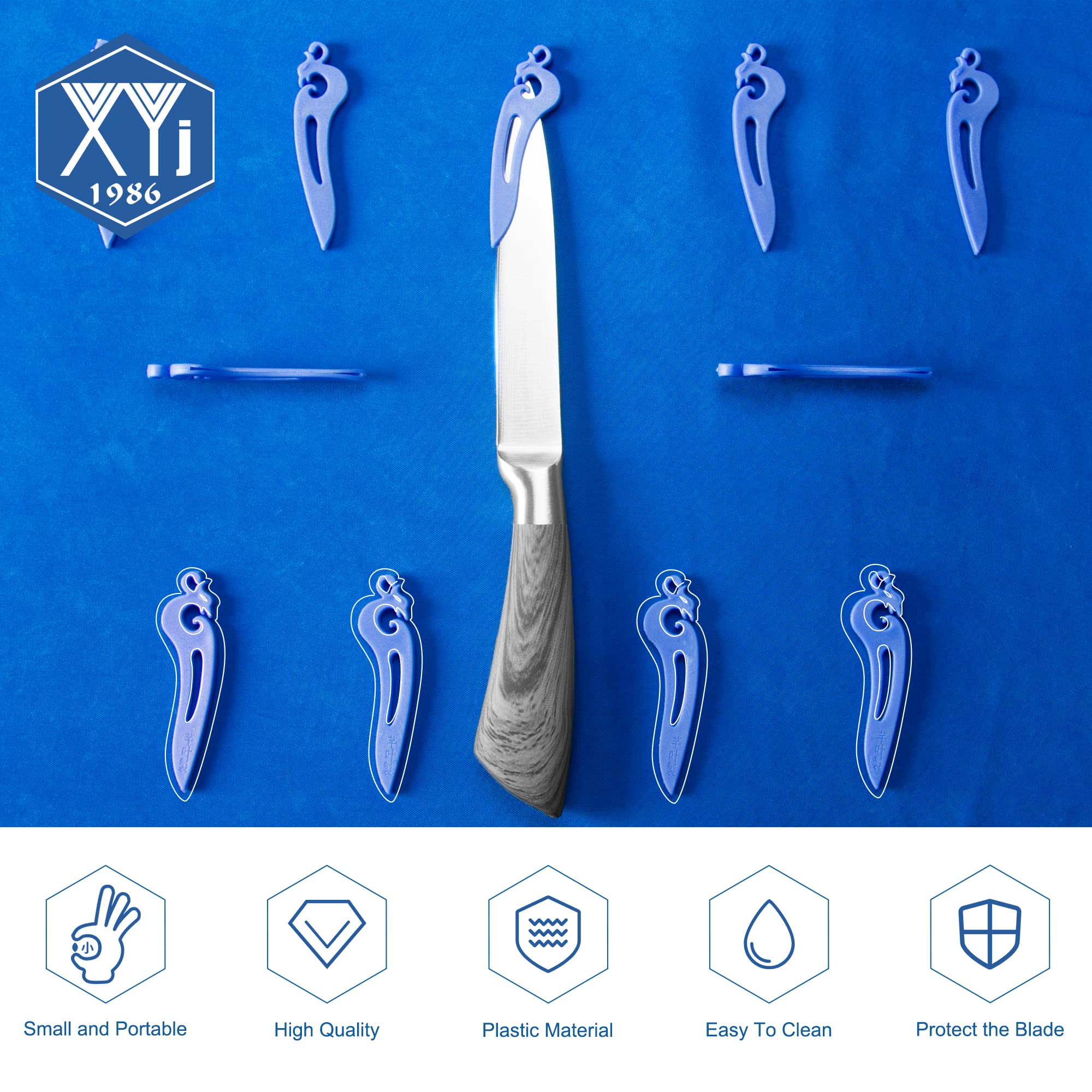 XYJ 50Pcs Knife Blade Tip Protector Plastic Knife Point Sleeves For Kitchen Chef Knives Knifehead Guard (Blue)