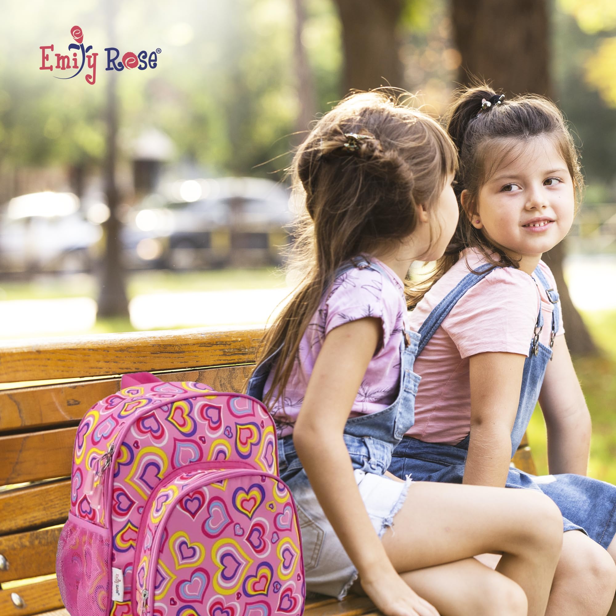 16 Inch Girl Girls School Travel Back Pack Bookbag Gift Set (Mom's Choice Award Winner!) | Features Padded Back and Adjustable Straps | Includes Spiral Notebook and 2 Pencils! (Playful Hearts)