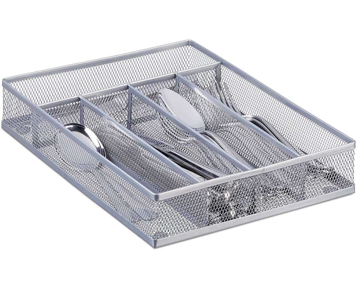 COSWE Silverware Tray for Drawer, Silverware Organizer, Metal Drawer Organizer Kitchen Utensils with Foam Feet Multi Compartments Cutlery Organizer in Drawer
