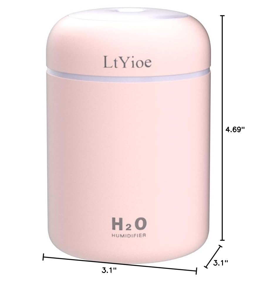 LtYioe Colorful Cool Mini Humidifier, USB Personal Desktop Humidifier for Car, Office Room, Bedroom,etc. Auto Shut-Off, 2 Mist Modes, Super Quiet. (Pink)