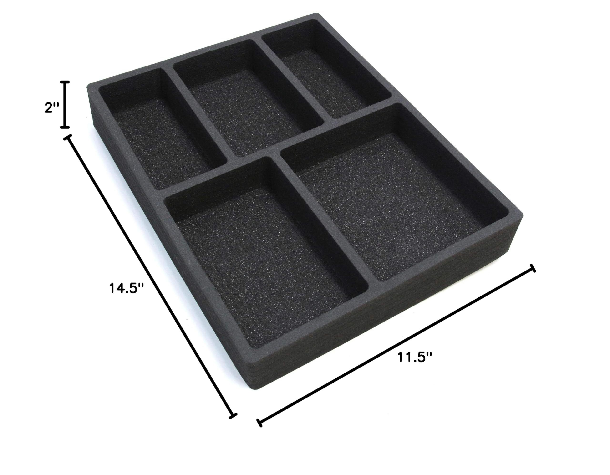 Polar Whale Drawer Organizer Compatible with Ikea Alex Tray Non-Slip Waterproof Insert for Office Home Dorm Garage 11.5 X 14.5 X 2 Inches 5 Compartments Black Deep Pockets
