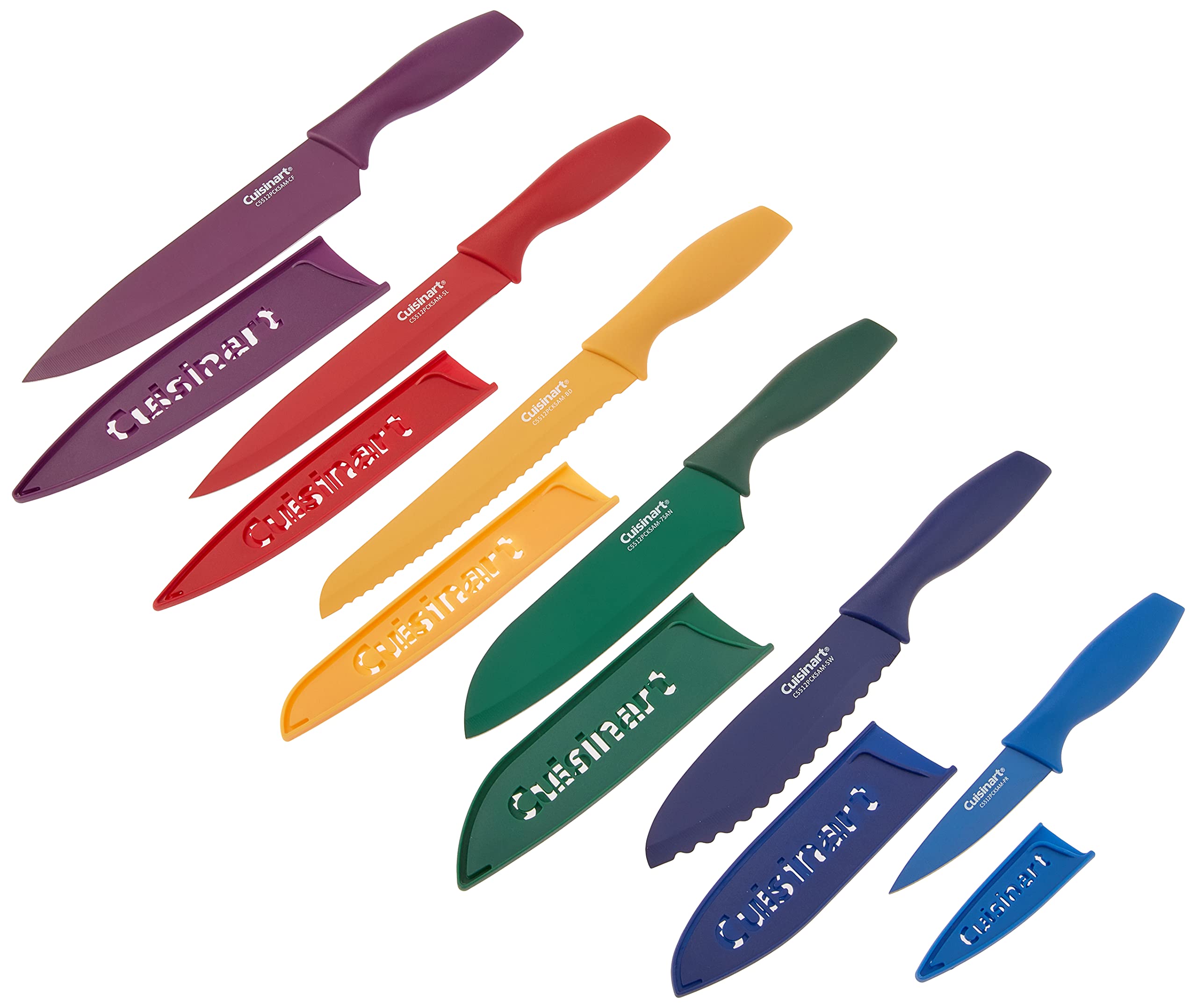 Cuisinart C55-12PCKSAM 12-Piece Ceramic Coated Stainless Steel Knives, Comes with 6-Blades and 6-Blade Guards, Color Coded to Reduce Risk of Cross Contamination, Jewel