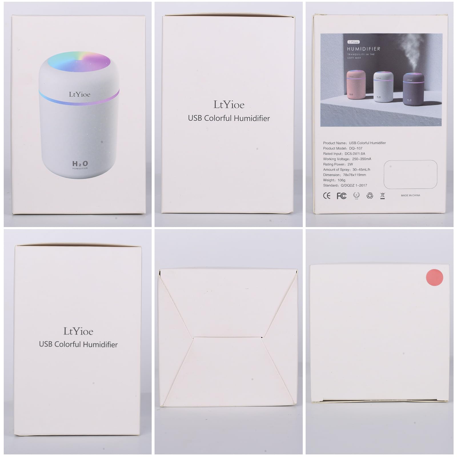LtYioe Colorful Cool Mini Humidifier, USB Personal Desktop Humidifier for Car, Office Room, Bedroom,etc. Auto Shut-Off, 2 Mist Modes, Super Quiet. (Pink)