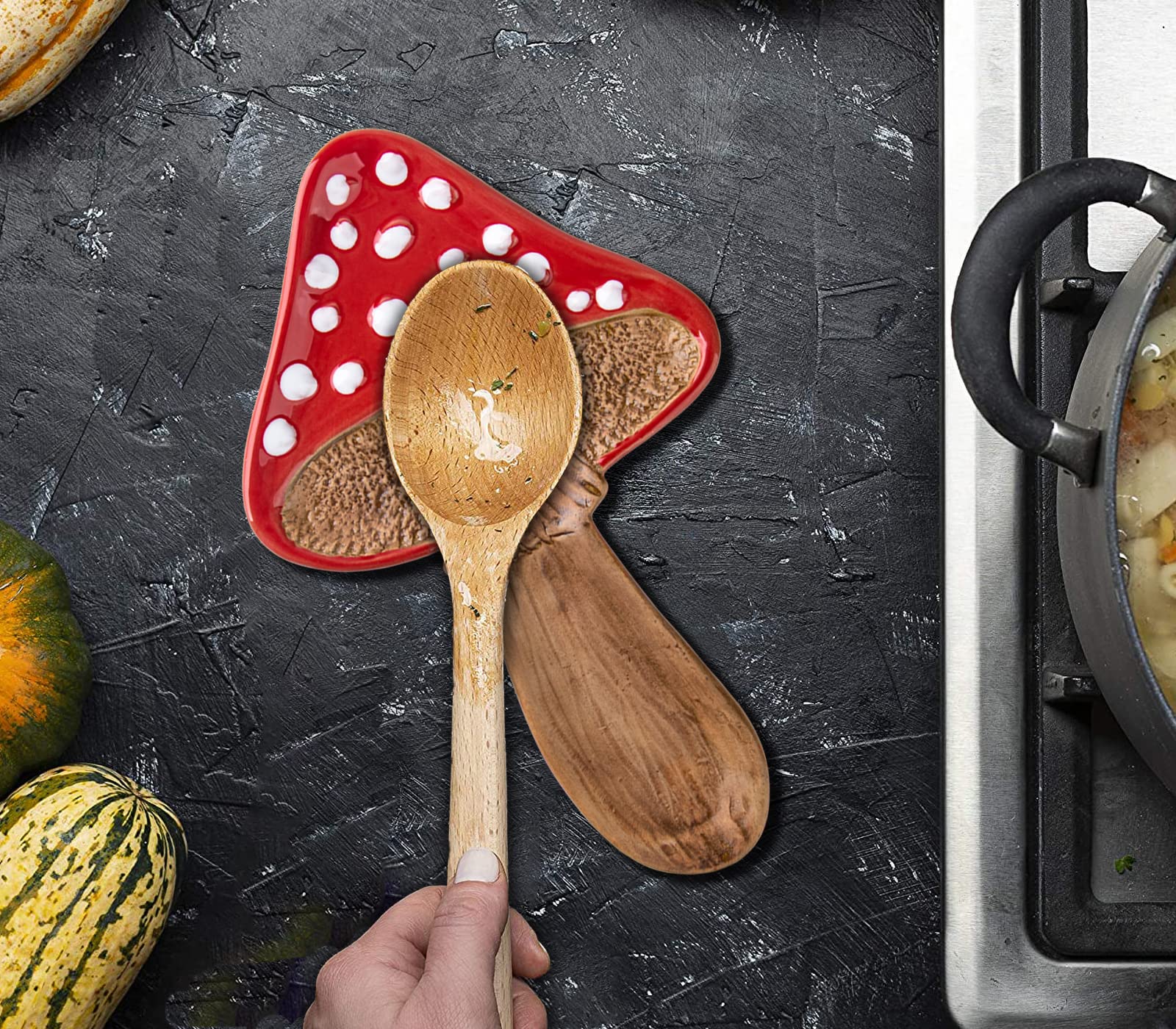 Spoon Rest Spoon Holder For Stove Top Cute Mushroom Spoon Rest For Kitchen Counter Ceramic Spatula Holder Utensil Rest