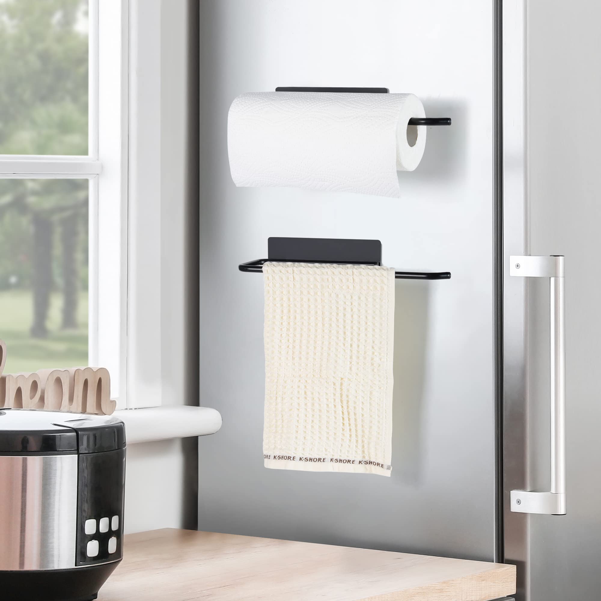 Magnetic Paper Towel Holder,Magnet Shelf Black for Refrigerator Toolbox Grill,12x3.1inch Fit Larger Paper Roll