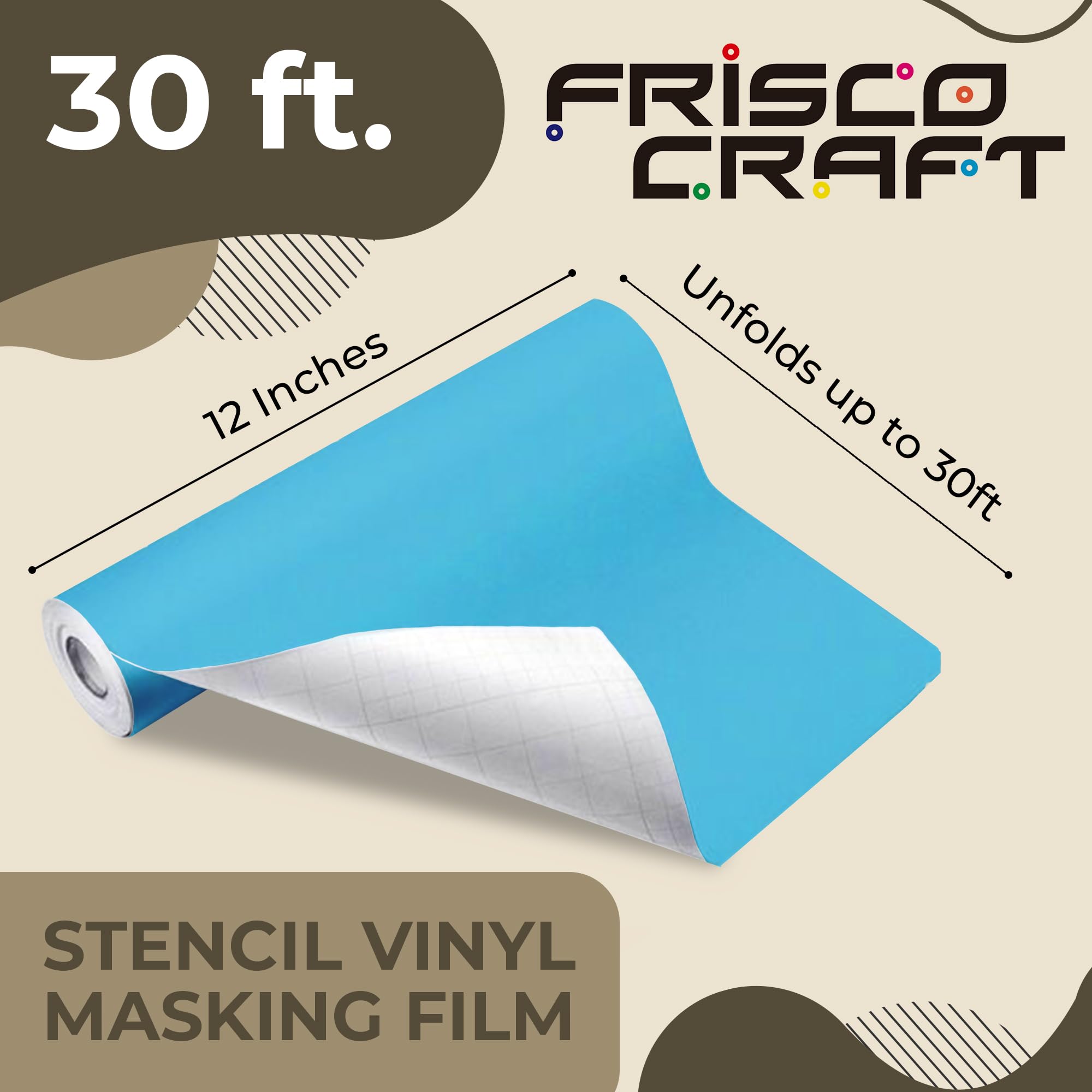 Frisco Craft Blue Stencil Vinyl Masking Film, 12" x 30 Ft Stencil Vinyl Roll, Stencil Sheets Compatible with Most Cutting Machines CNC, Cricut, Cards, Journals, Crafts