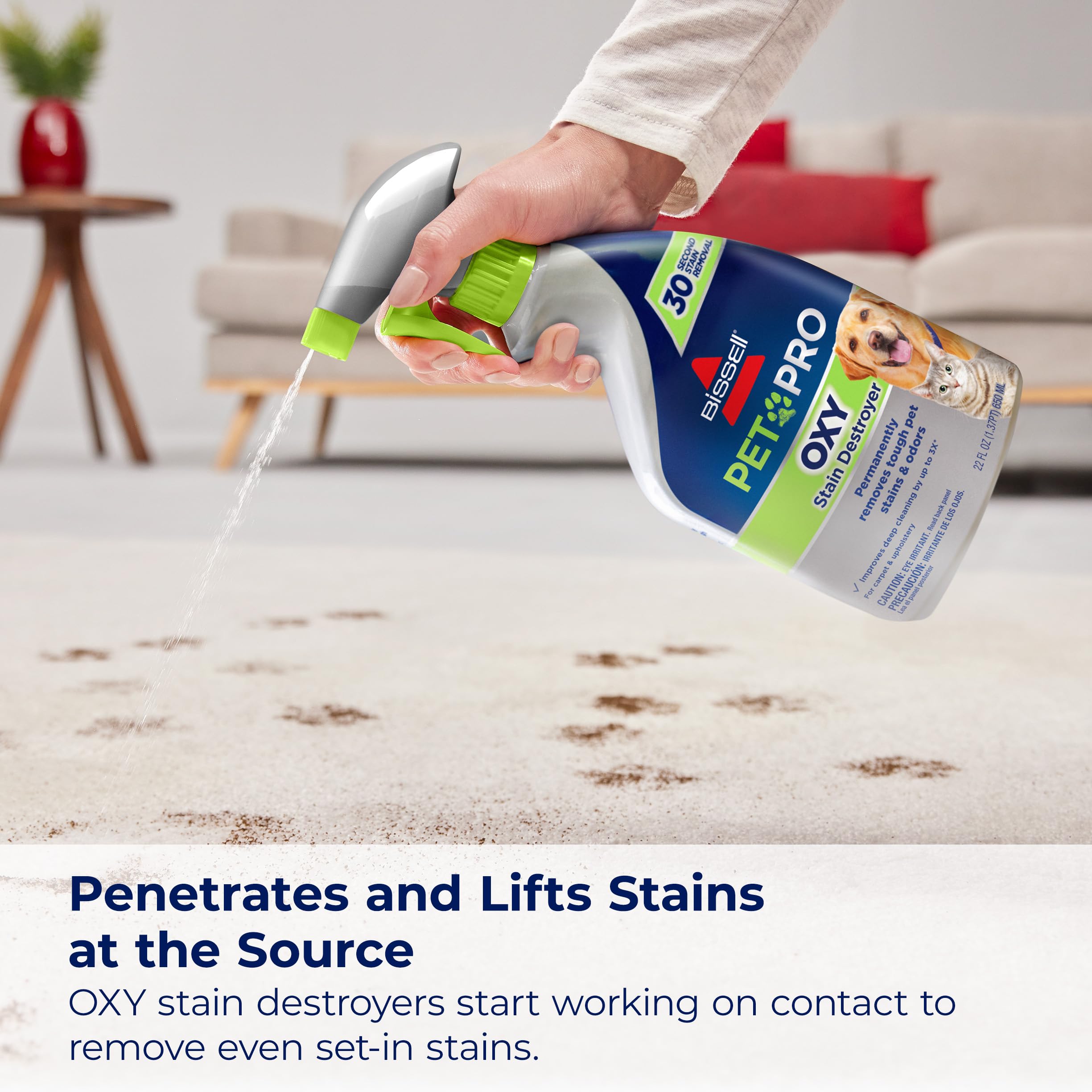 Bissell PET PRO OXY Stain Destroyer for Carpet and Upholstery, 22 oz, 2 Pack, 17739, 44 Fl Oz