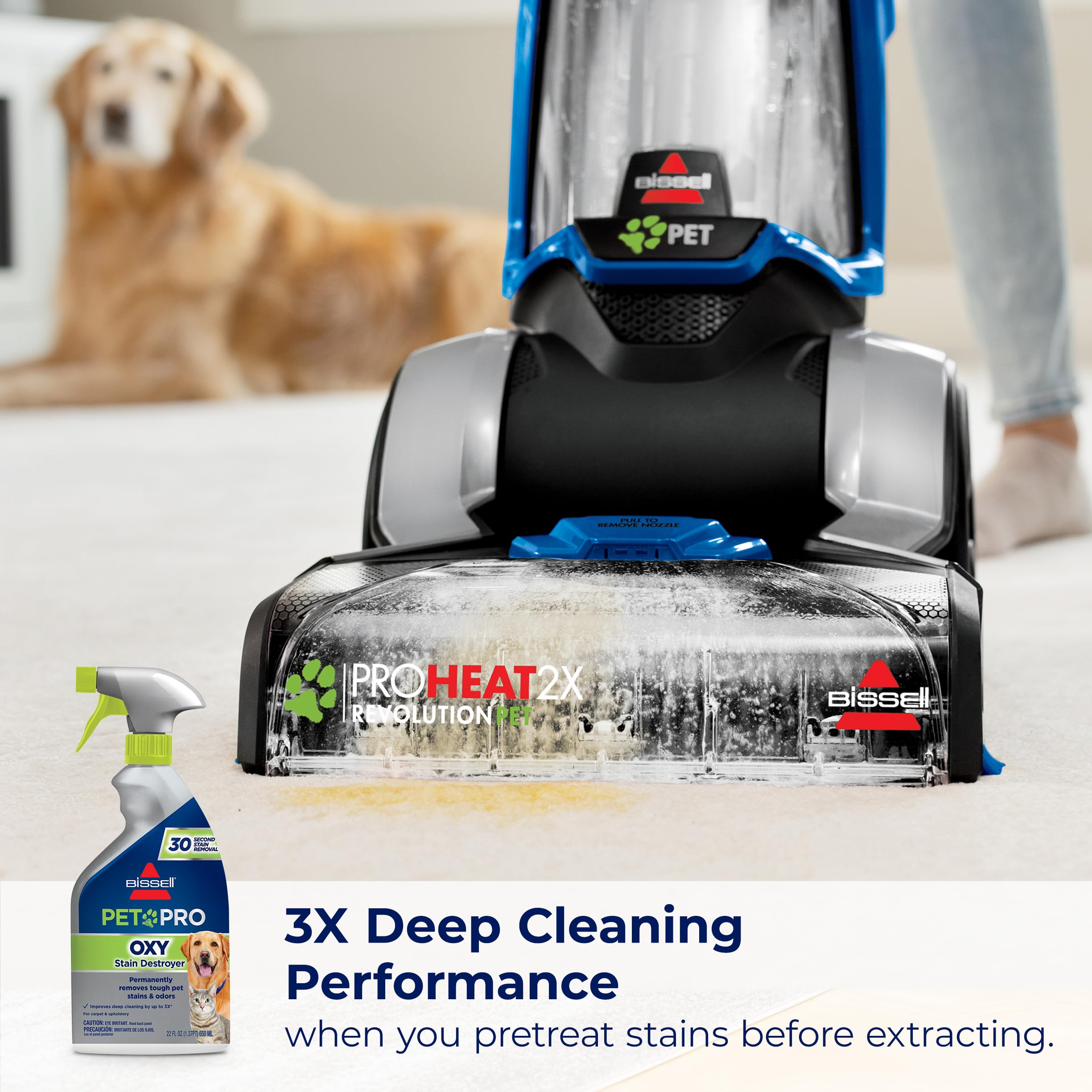 Bissell PET PRO OXY Stain Destroyer for Carpet and Upholstery, 22 oz, 2 Pack, 17739, 44 Fl Oz