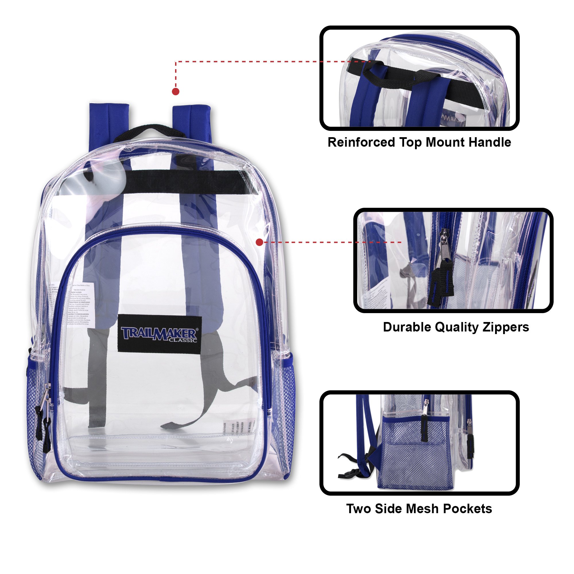 Clear Backpack with Pockets for Kids, Women, Men, Beach, School Transparent Heavy Duty See Through Backpack (Black)