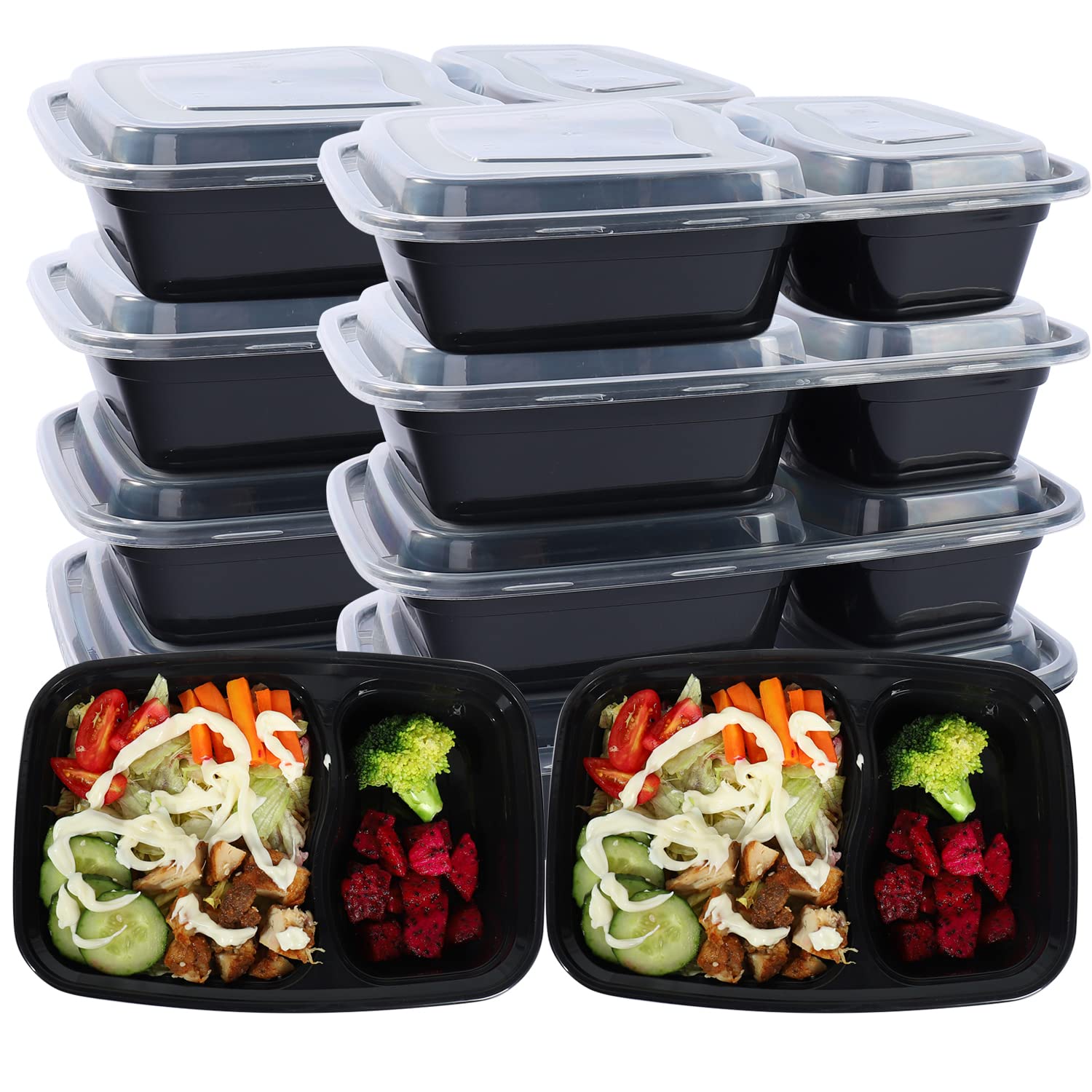 DODHEG 10 Pcs 2 Compartment Food Container, To Go Containers, Meal Prep Container, Meal Prep Containers with Lids, Reusable Bento Box , 34 OZ .