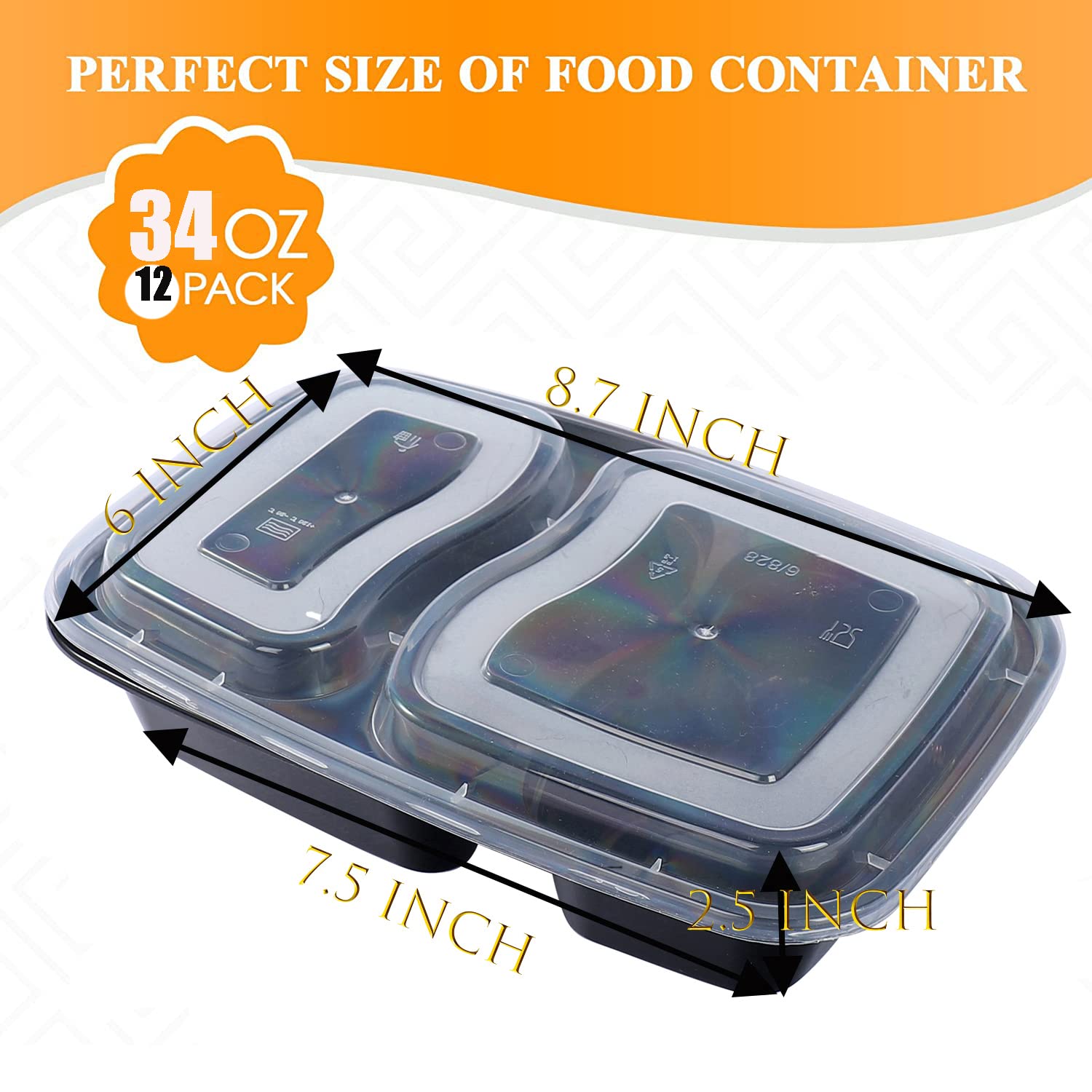 DODHEG 10 Pcs 2 Compartment Food Container, To Go Containers, Meal Prep Container, Meal Prep Containers with Lids, Reusable Bento Box , 34 OZ .