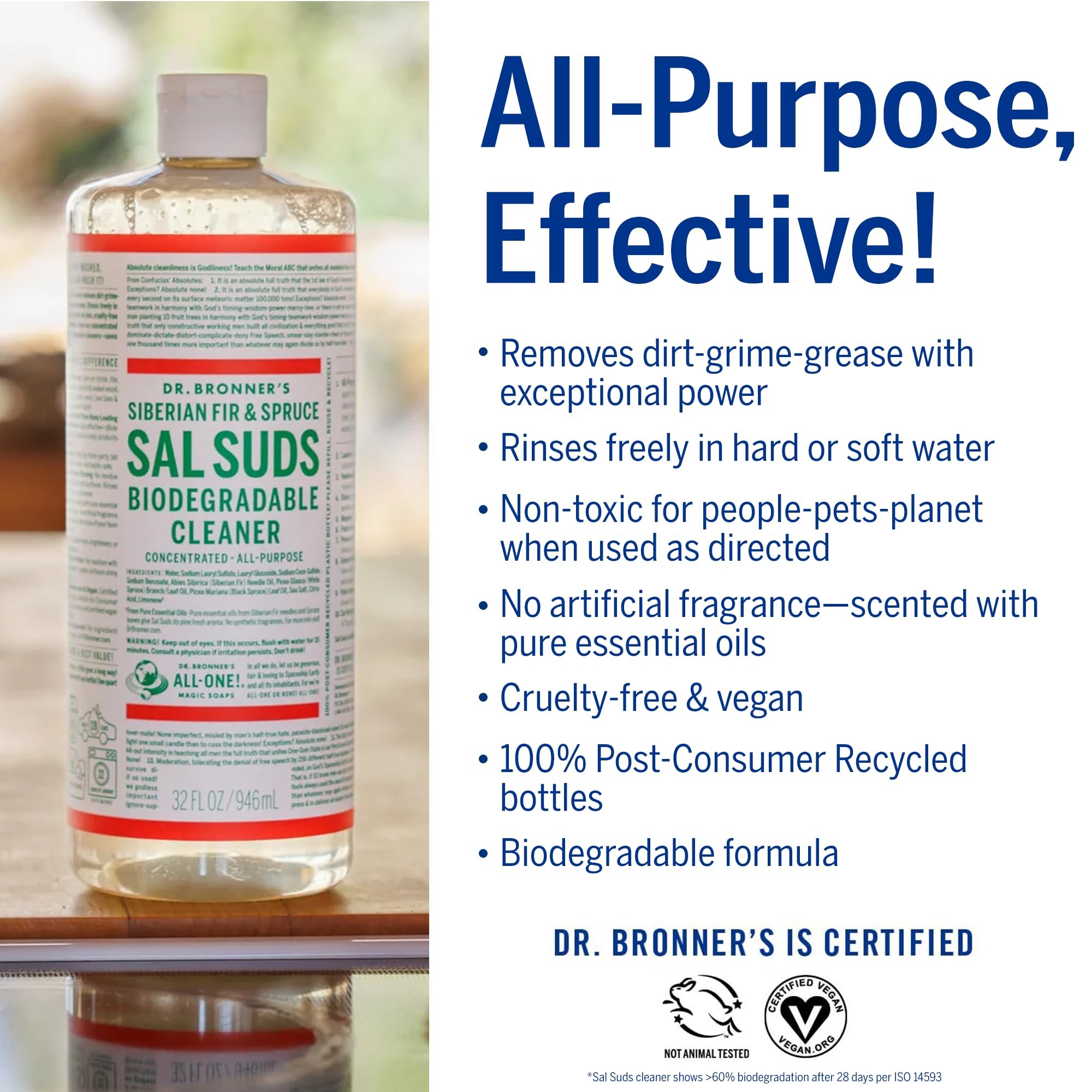 Dr. Bronner's - Sal Suds Biodegradable Cleaner (16 Ounce) - All-Purpose Cleaner, Pine Cleaner for Floors, Laundry and Dishes, Concentrated, Cuts Grease and Dirt, Powerful Cleaner, Gentle on Skin